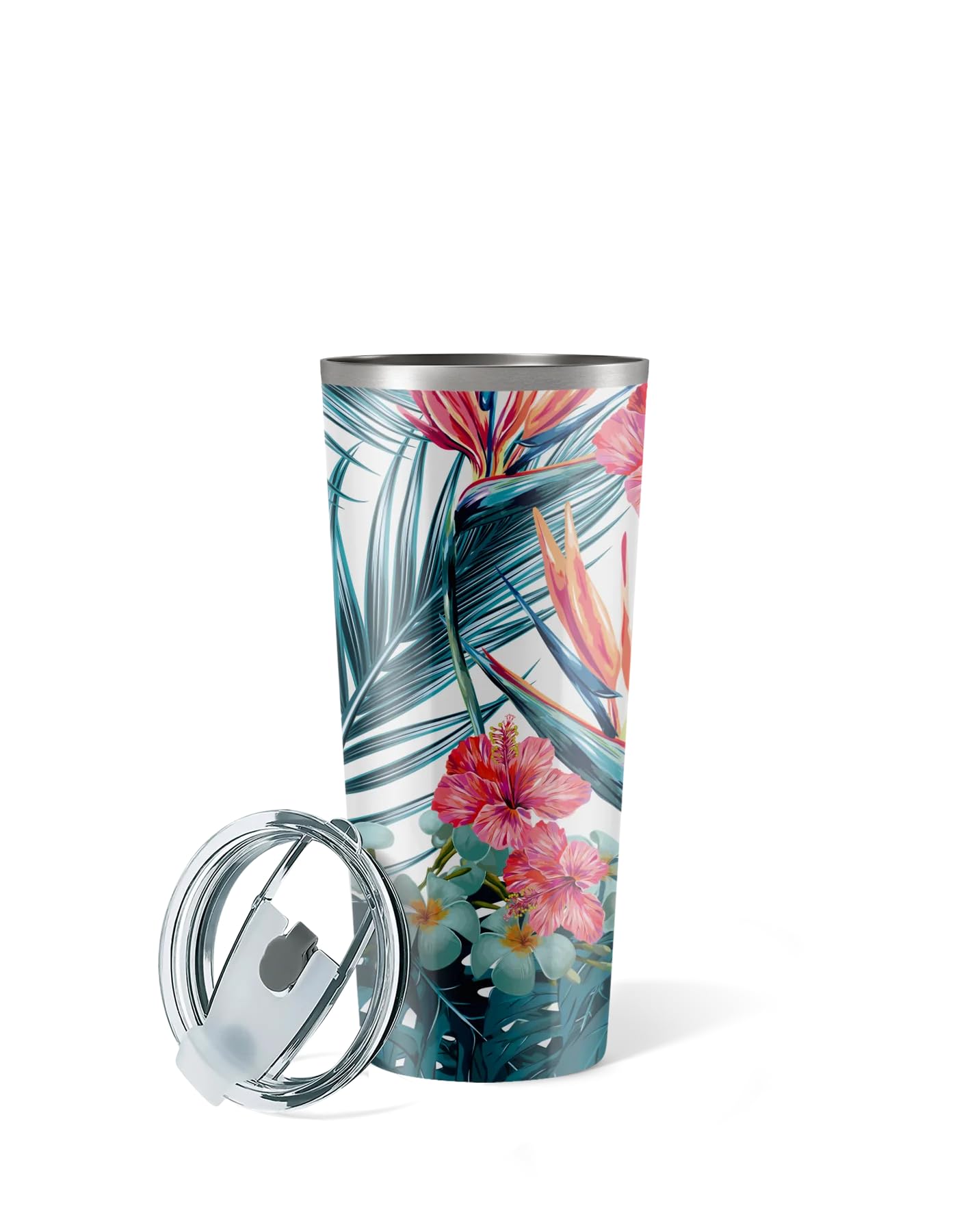 Bougie Hibiscus Insulated Tumbler, Gift Tube, 22-Ounces, Stainless Steel, Multicolor, Kitchen Décor