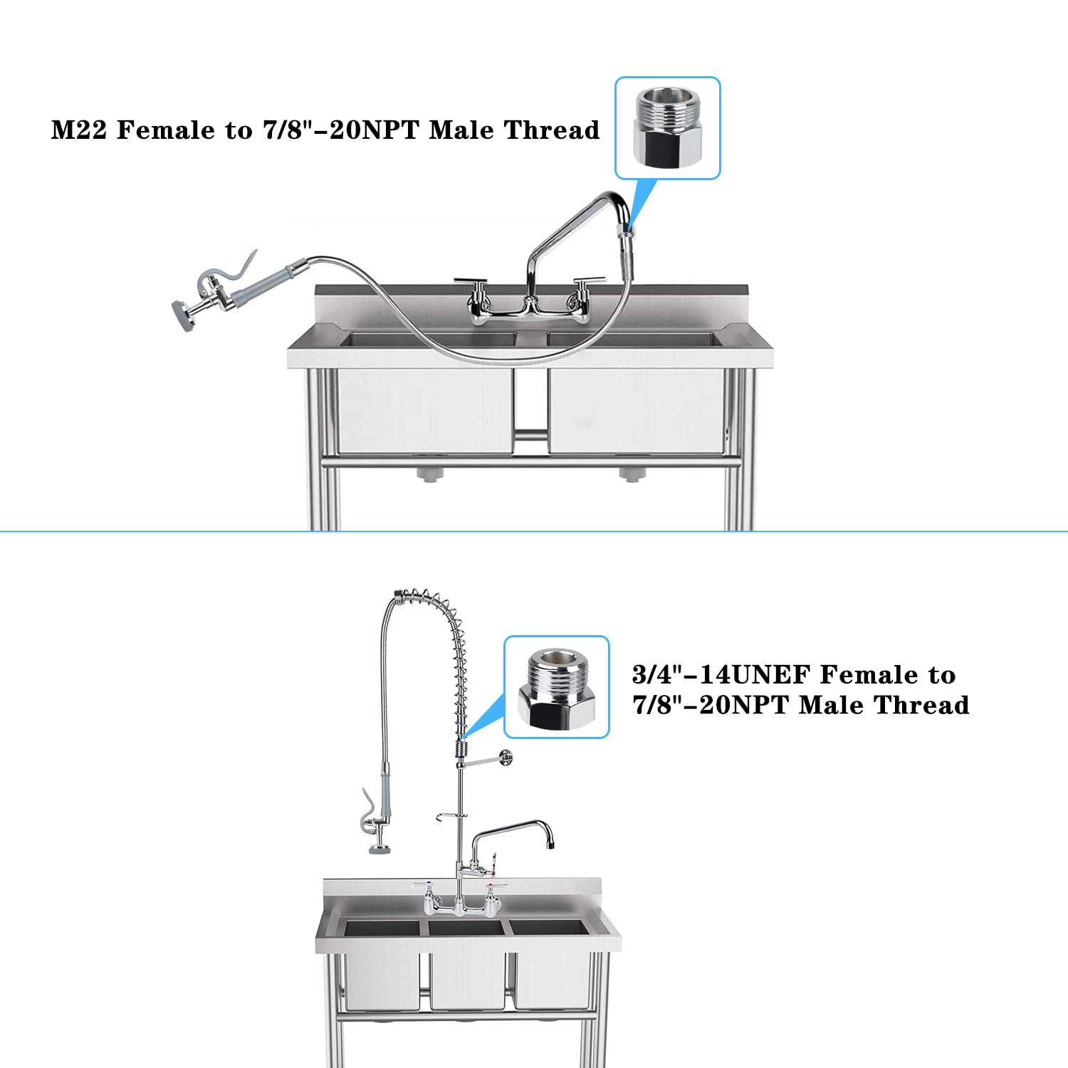 Pre Rinse Spray Valve with Stainless Hose 44inch Flexible Commercial Sink Faucet Replacement Kit 1.42GPM High Pressure Restaurant Dish Sprayer for Wall/Deck Mount Industrial Kitchen Faucets