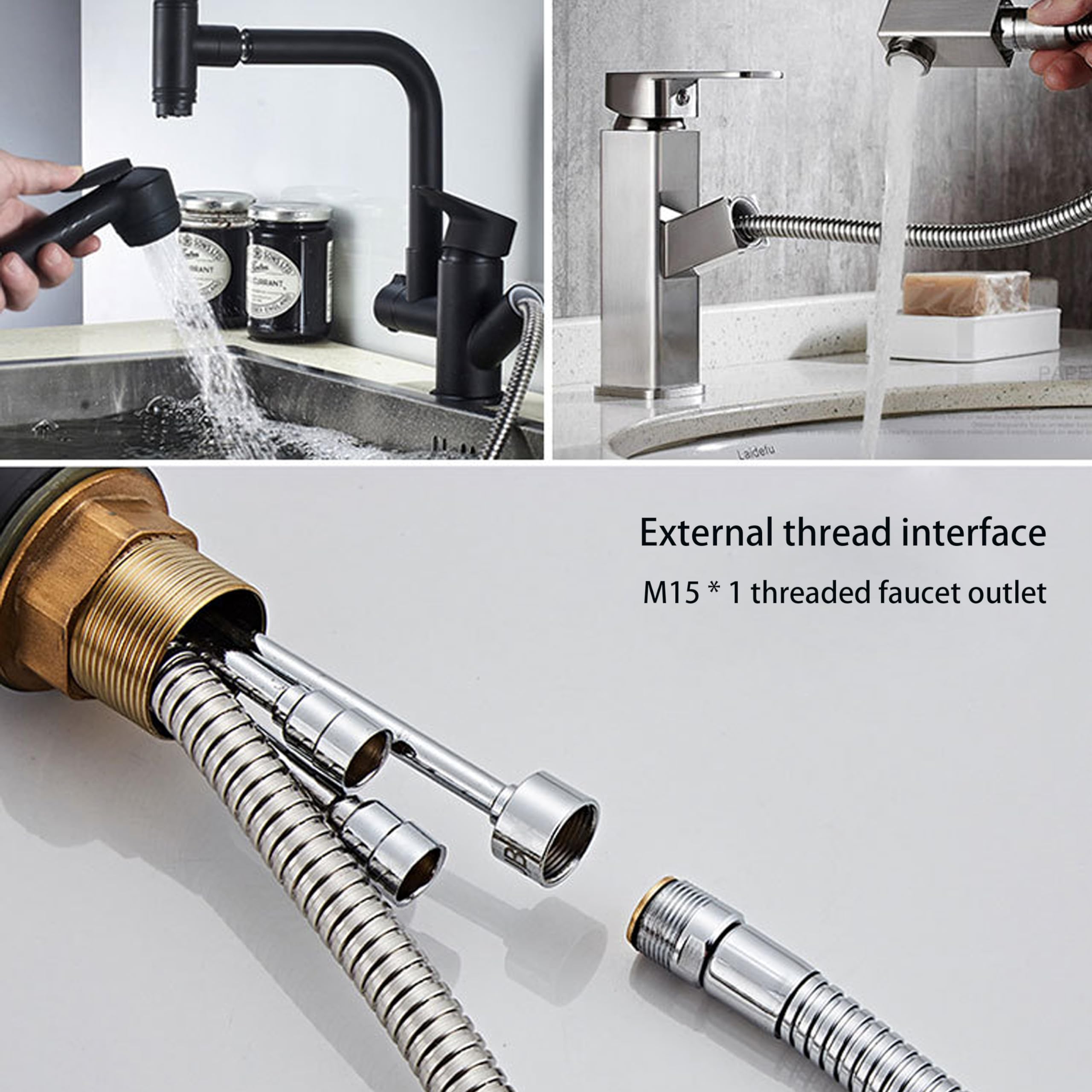 Spray Hose for Kitchen Faucets, Pull Down Replacement, Kitchen Sink Faucet Pull-Out Spray Replacement Hose, 59-inch Chrome Finish