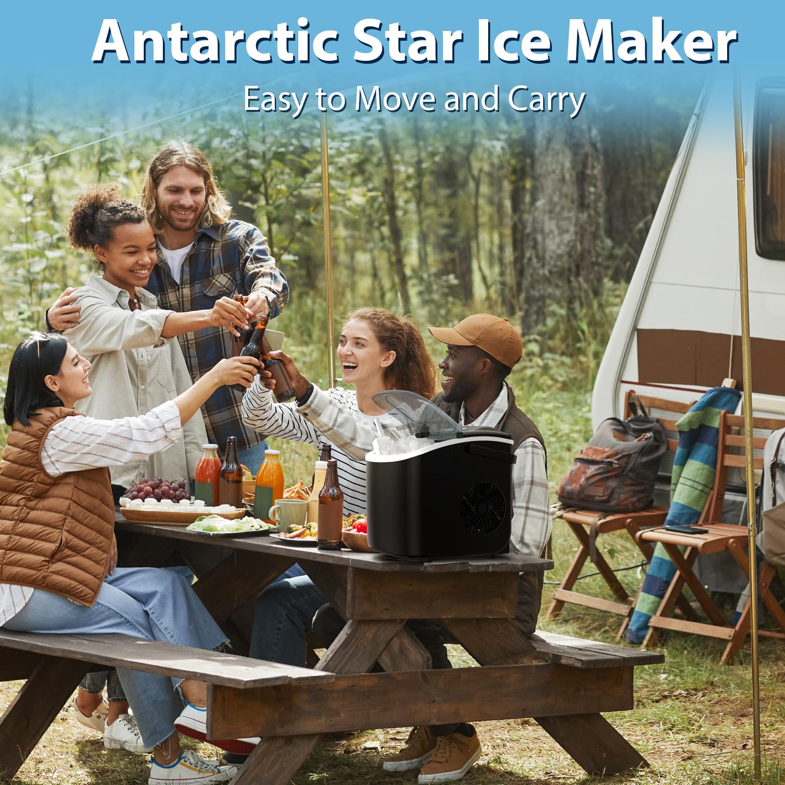 Antarctic Star Countertop Ice Maker，Portable Ice Makers with Self-Cleaning, Bullet Ice Machine, 26Lbs/24H, 9 Ice Cubes Ready in 6 Mins for Kitchen Bar Party RV, Black