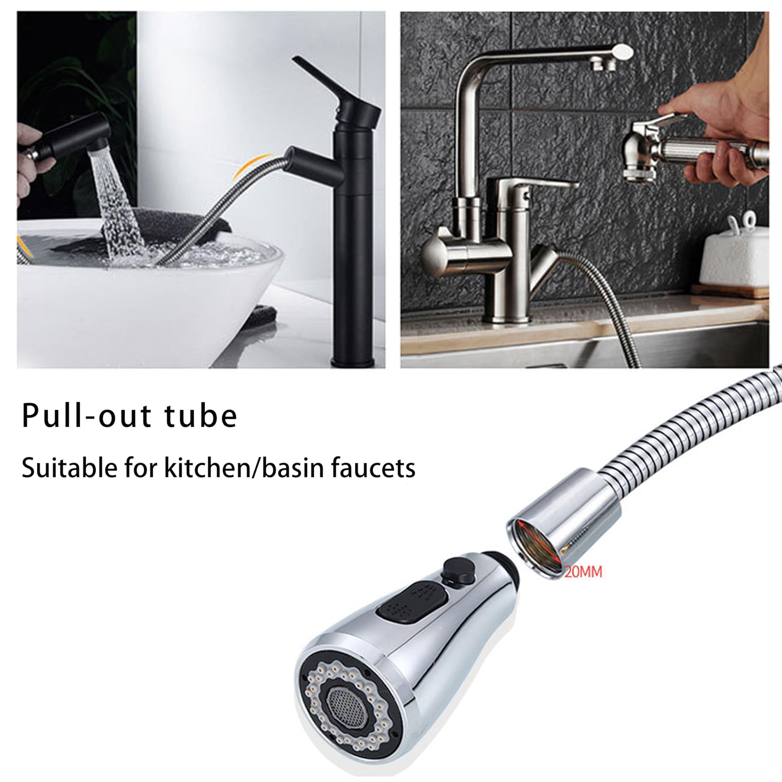 Spray Hose for Kitchen Faucets, Pull Down Replacement, Kitchen Sink Faucet Pull-Out Spray Replacement Hose, 59-inch Chrome Finish