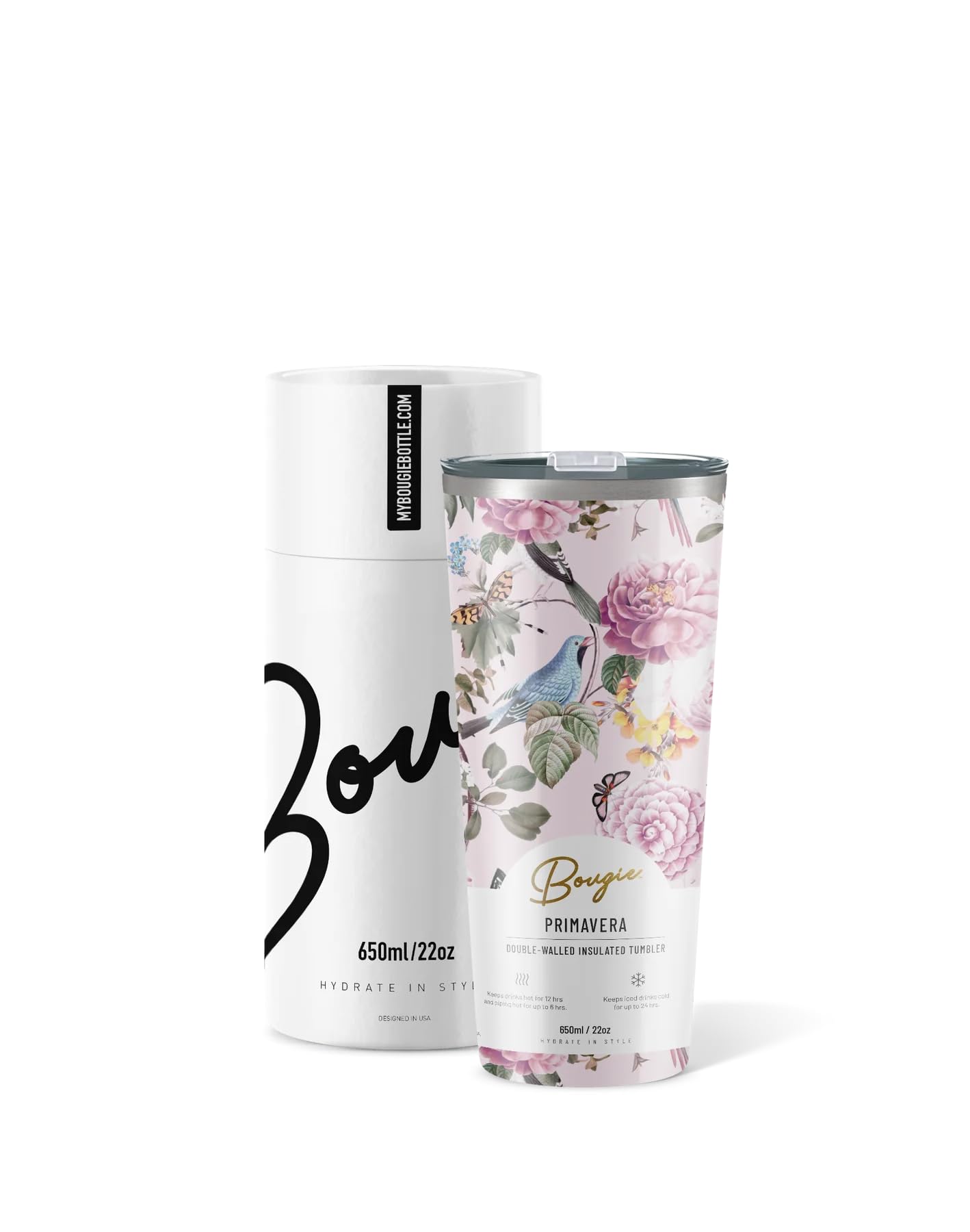 Bougie Primavera Insulated Tumbler, Gift Tube, 22-Ounces, Stainless Steel, Multicolor, Kitchen Décor