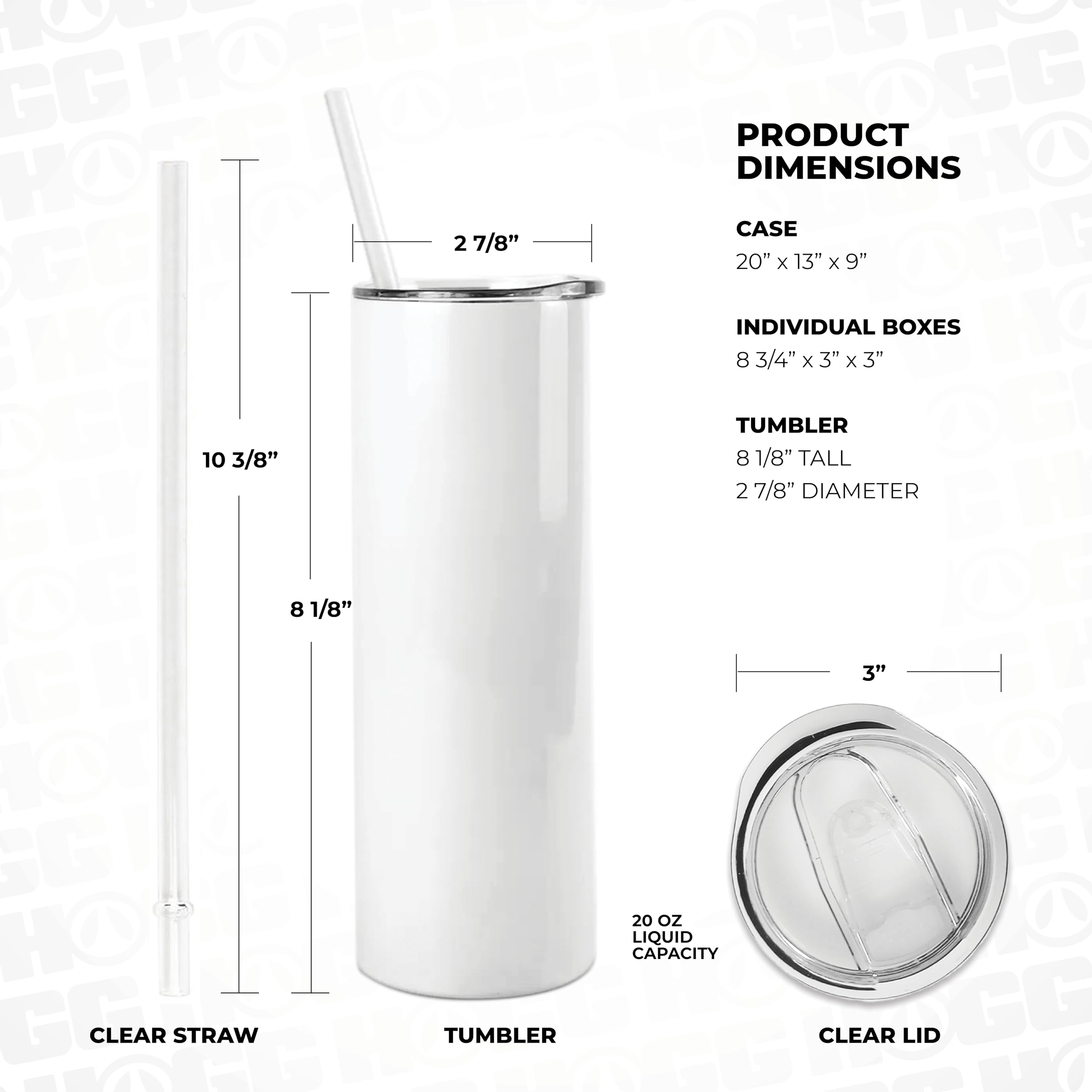 Hogg 20 oz Sublimation Tumblers Edge (9 Units) - Flat Bottom, Sublimation Blanks, Bulk Tumblers with Lids and Straws, 20oz Skinny, Blank Cups