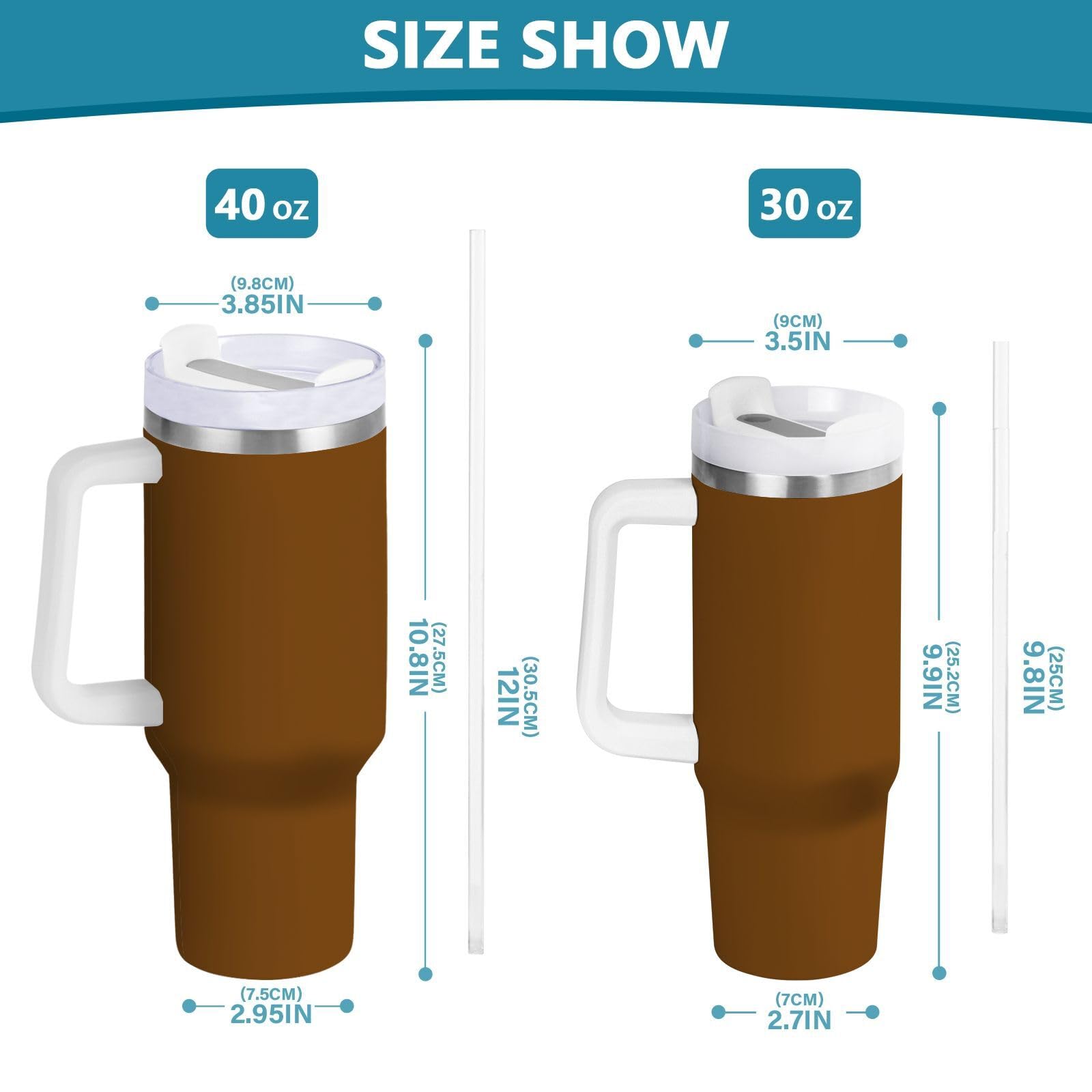Emelivor Brown 40 oz Tumbler with Lid and Straw Insulated Tumblers with Handle Travel Coffee Mug Cup Large Water Bottles Cup for Hot or Ice Coffee Tea