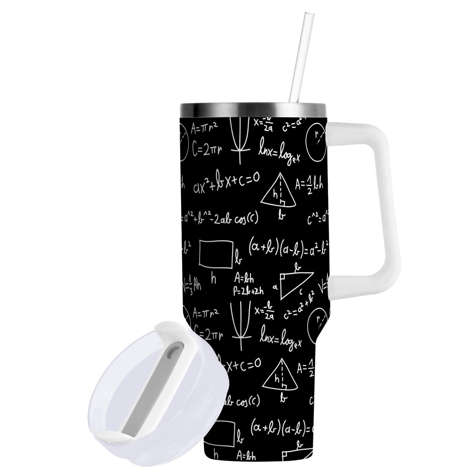 susiyo Seamless Math Elements 40 oz Tumbler with Handle,Insulated Water Bottle Stainless Steel Reusable Iced Coffee Cup Fit in Car Holder, BPA Free, Leak Proof,Keeps Cold or Hot