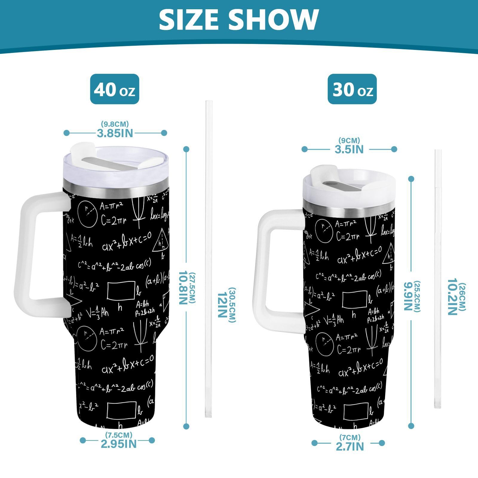 susiyo Seamless Math Elements 40 oz Tumbler with Handle,Insulated Water Bottle Stainless Steel Reusable Iced Coffee Cup Fit in Car Holder, BPA Free, Leak Proof,Keeps Cold or Hot