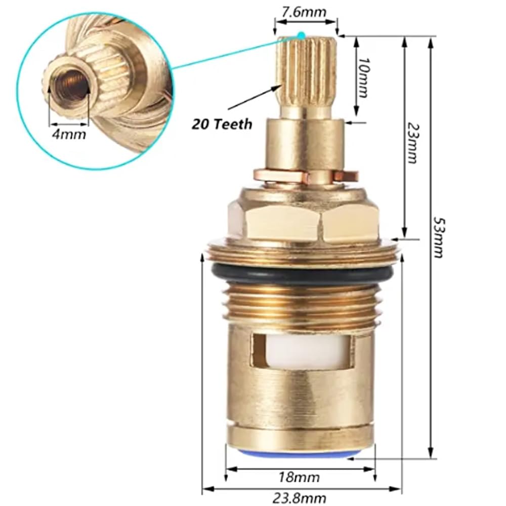 Eyech 2Pcs Brass Faucet Cartridge Replacement, 20 Teeth G1/2" Ceramic Disc Cartridge Hot and Cold Valve Stem Core Set for Bathroom Kitchen Faucets