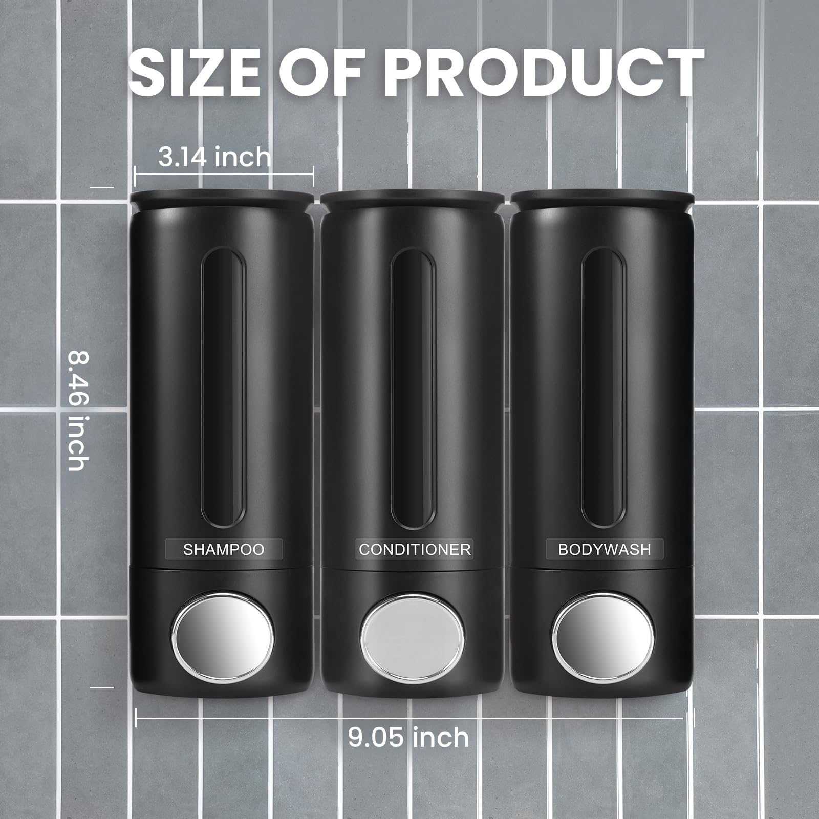 EHORIA Shampoo and Conditioner Dispenser,Shampoo Dispenser for Shower,Soap Pump for Shower(17.6 oz Triple) (Black)
