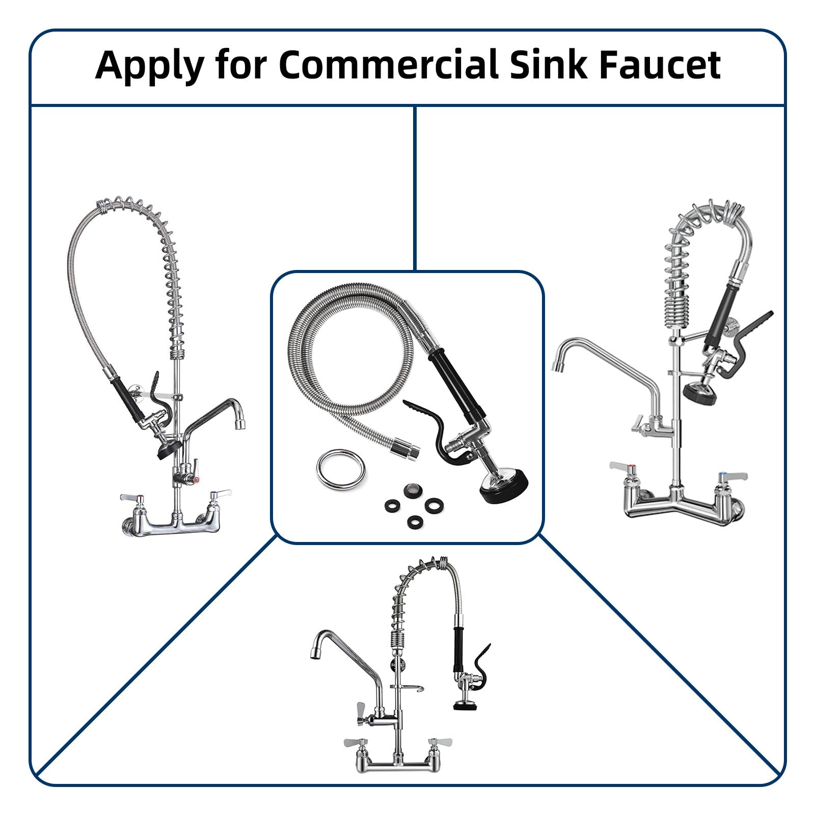 Commercial Sink Sprayer Valve with 45" Pre Rinse Hose, Pre Rinse Sprayer with Flexible Stainless Steel Hose Assembly for Commercial Kitchen Faucets, Black