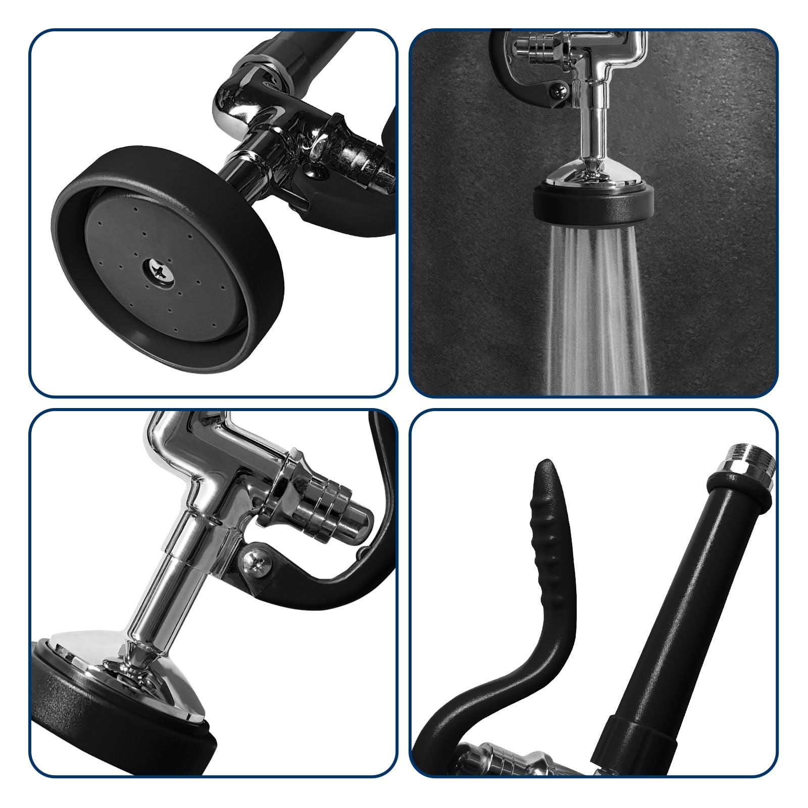 Commercial Sink Sprayer Valve with 45" Pre Rinse Hose, Pre Rinse Sprayer with Flexible Stainless Steel Hose Assembly for Commercial Kitchen Faucets, Black