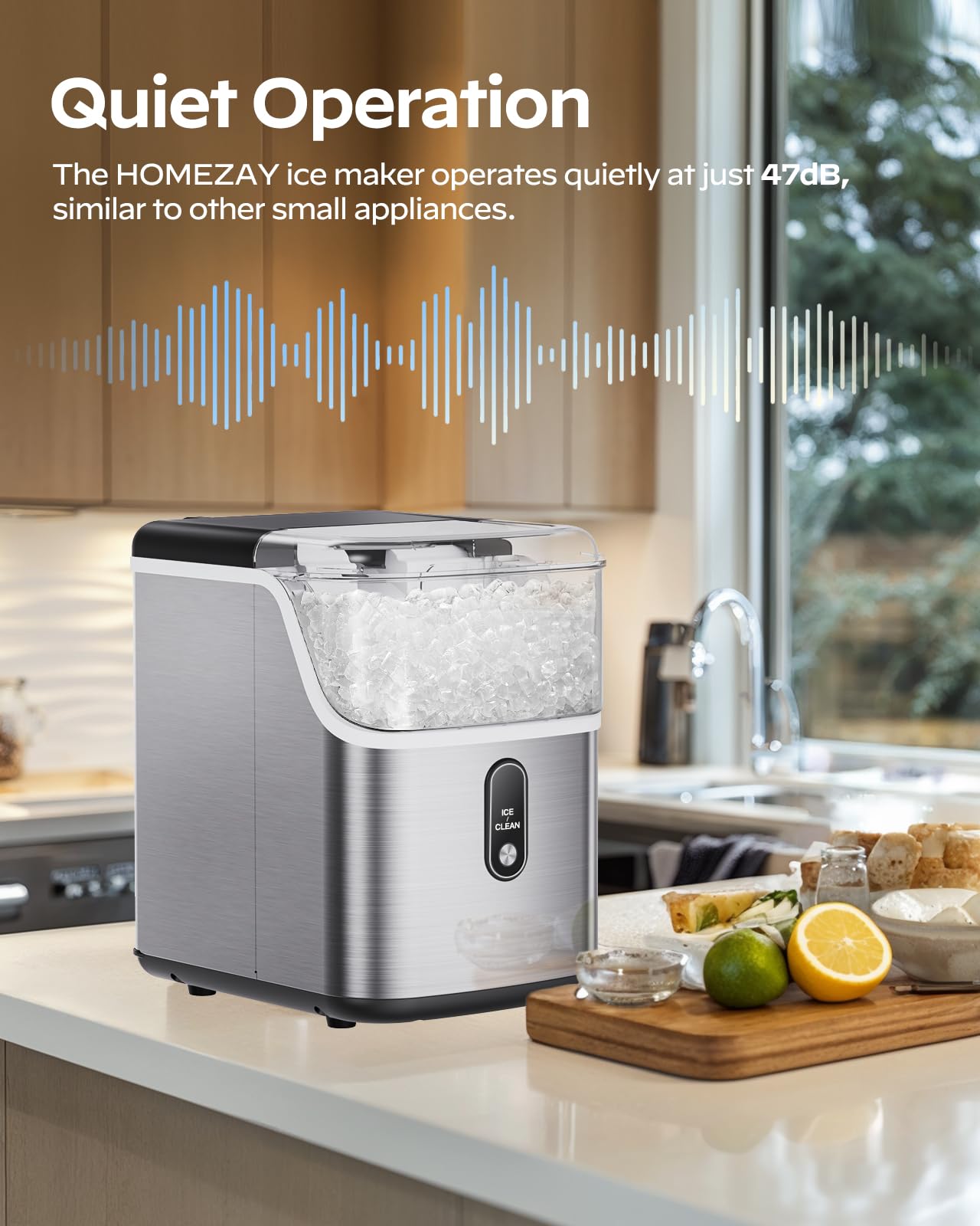 Nugget Ice Maker Countertop, HOMEZAY Pebble Ice Maker with Soft Chewable Pellet Ice, 33 lbs per Day, Compact Ice Machine with Self-Cleaning & LED Indicator for Home, Kitchen, Camping, RV, Office