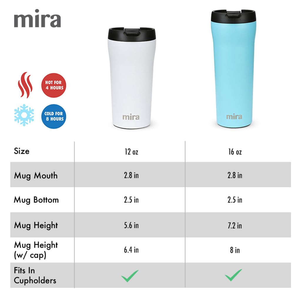 MIRA 12 oz Coffee Travel Mug - Stainless Steel Insulated Tumbler with Leak-Proof Lid - Hot & Cold Cup - Marine