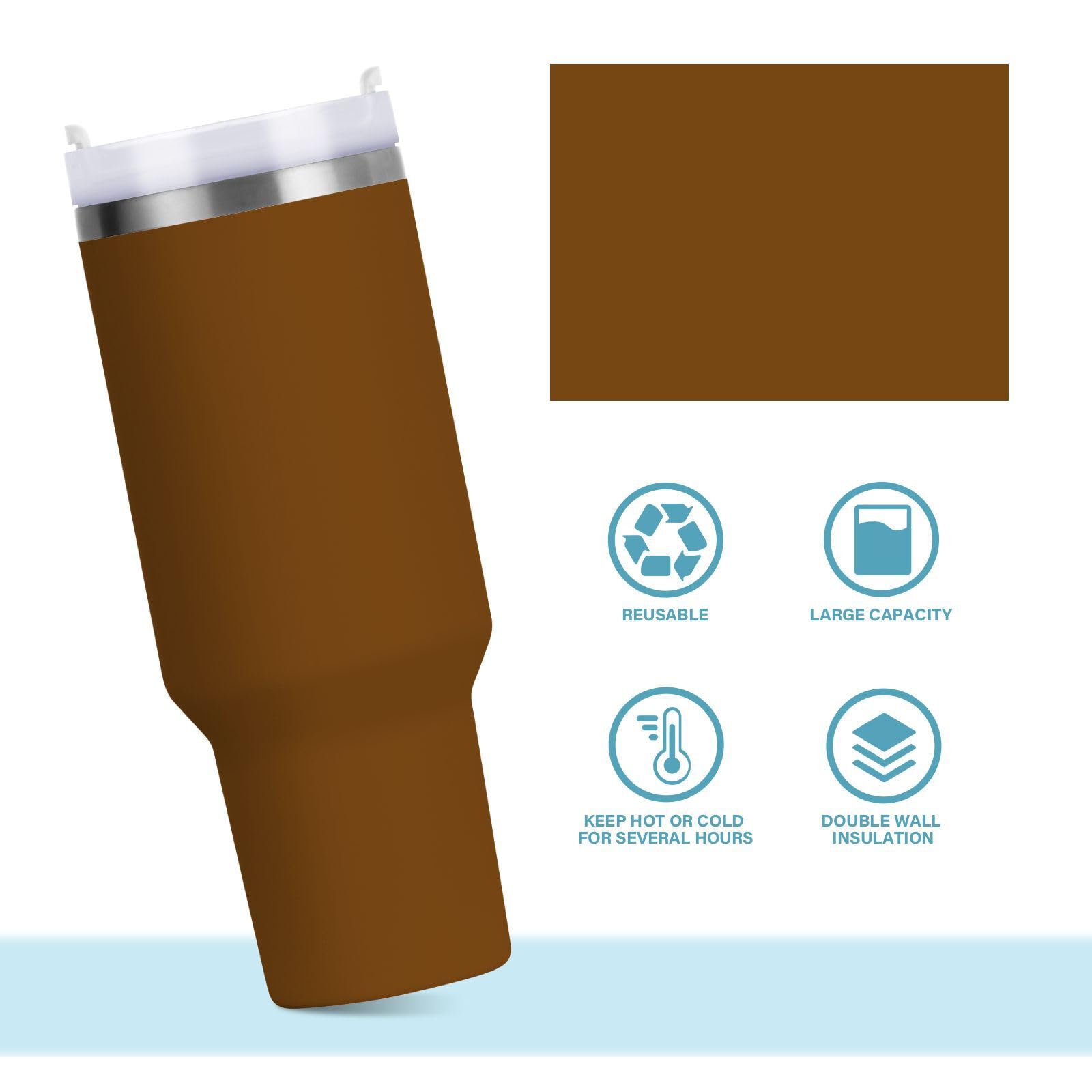 Emelivor Brown 40 oz Tumbler with Lid and Straw Insulated Tumblers with Handle Travel Coffee Mug Cup Large Water Bottles Cup for Hot or Ice Coffee Tea