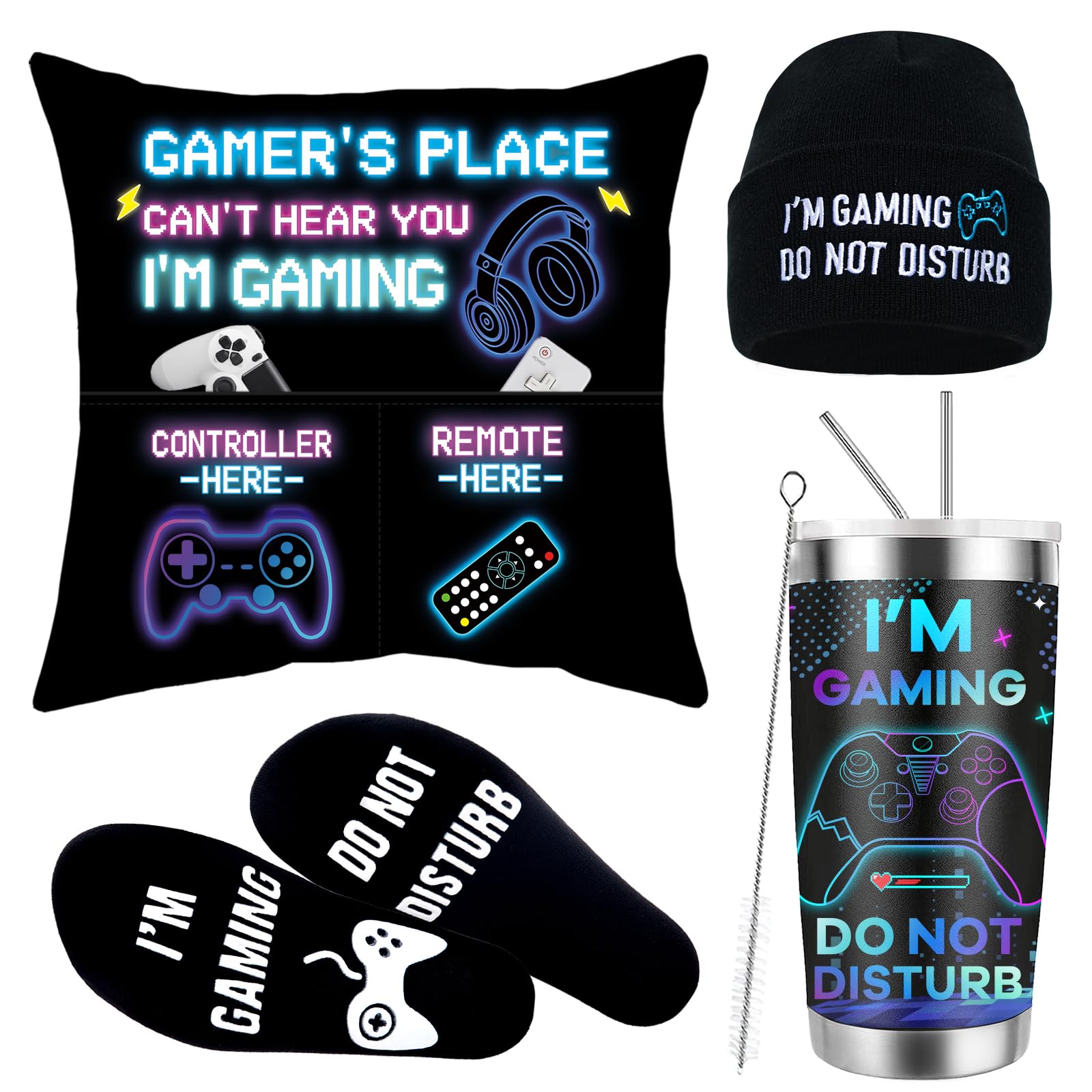 Golden Associate Gamer Gifts,Tumbler Mug Socks Beanie Hat Pillow Cover Set,Gifts for Teen Boys Teenagers Men