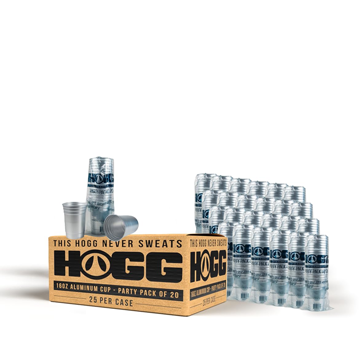Hogg 16oz Aluminum Cup Case – 25 Packs (500 Units), Recyclable Party Cups for Events and Tailgates