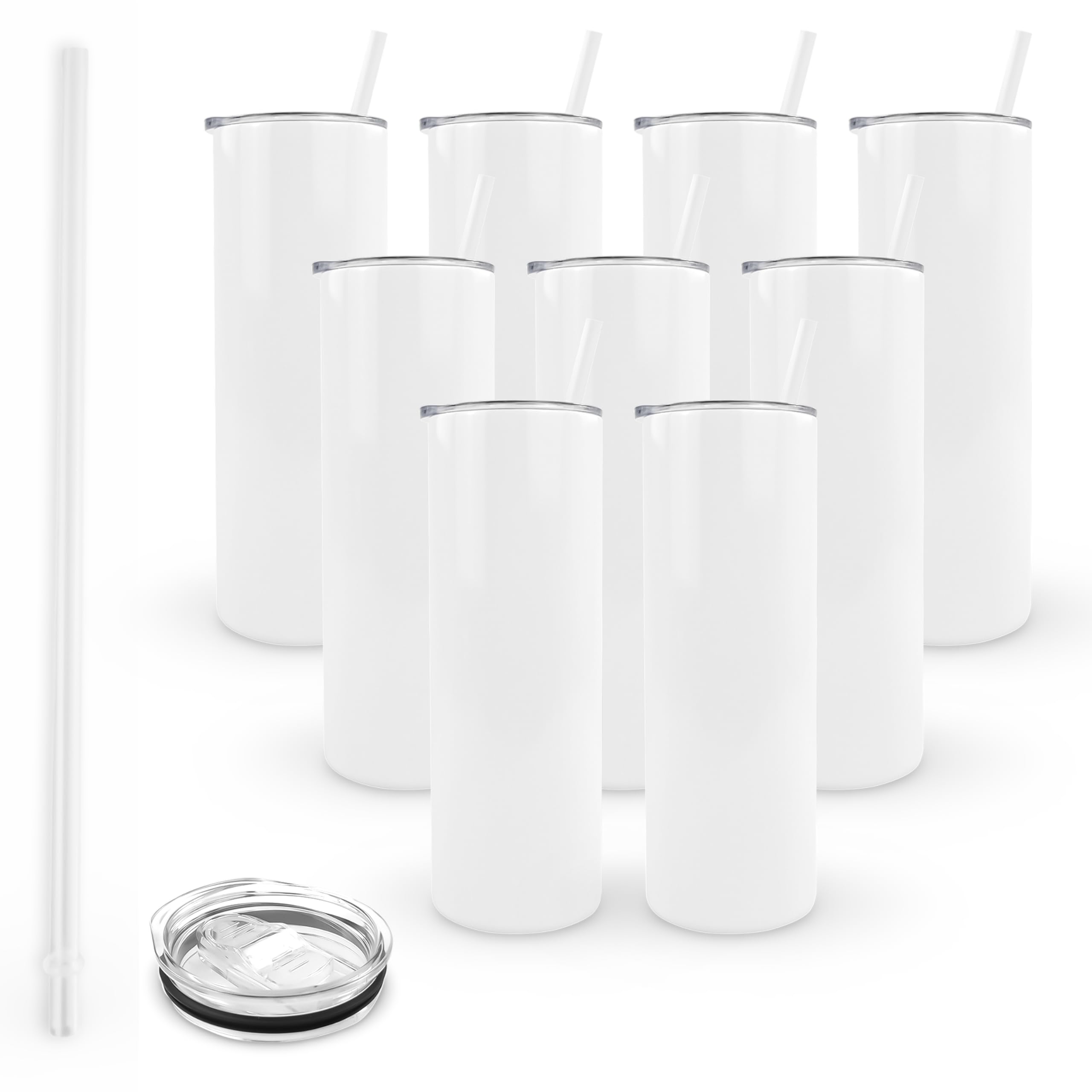 Hogg 20 oz Sublimation Tumblers Edge (9 Units) - Flat Bottom, Sublimation Blanks, Bulk Tumblers with Lids and Straws, 20oz Skinny, Blank Cups
