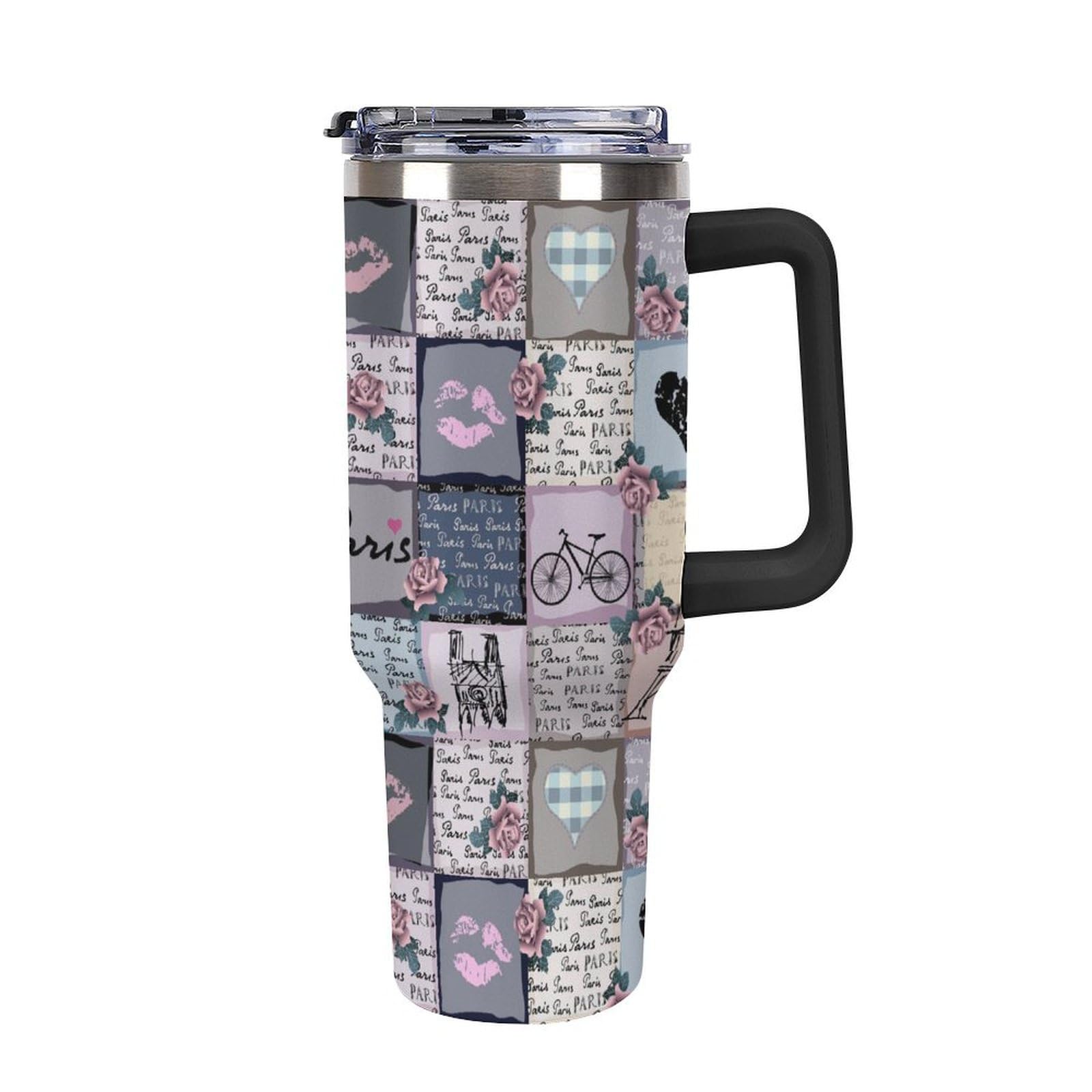 Niapessel Leak Proof Tumbler, Insulated Water Bottles with Straw, Retro Paris Art Insulated Cup with Handle 40 Oz Stainless Steel Flask for School, Travel, Car, Sports, Work