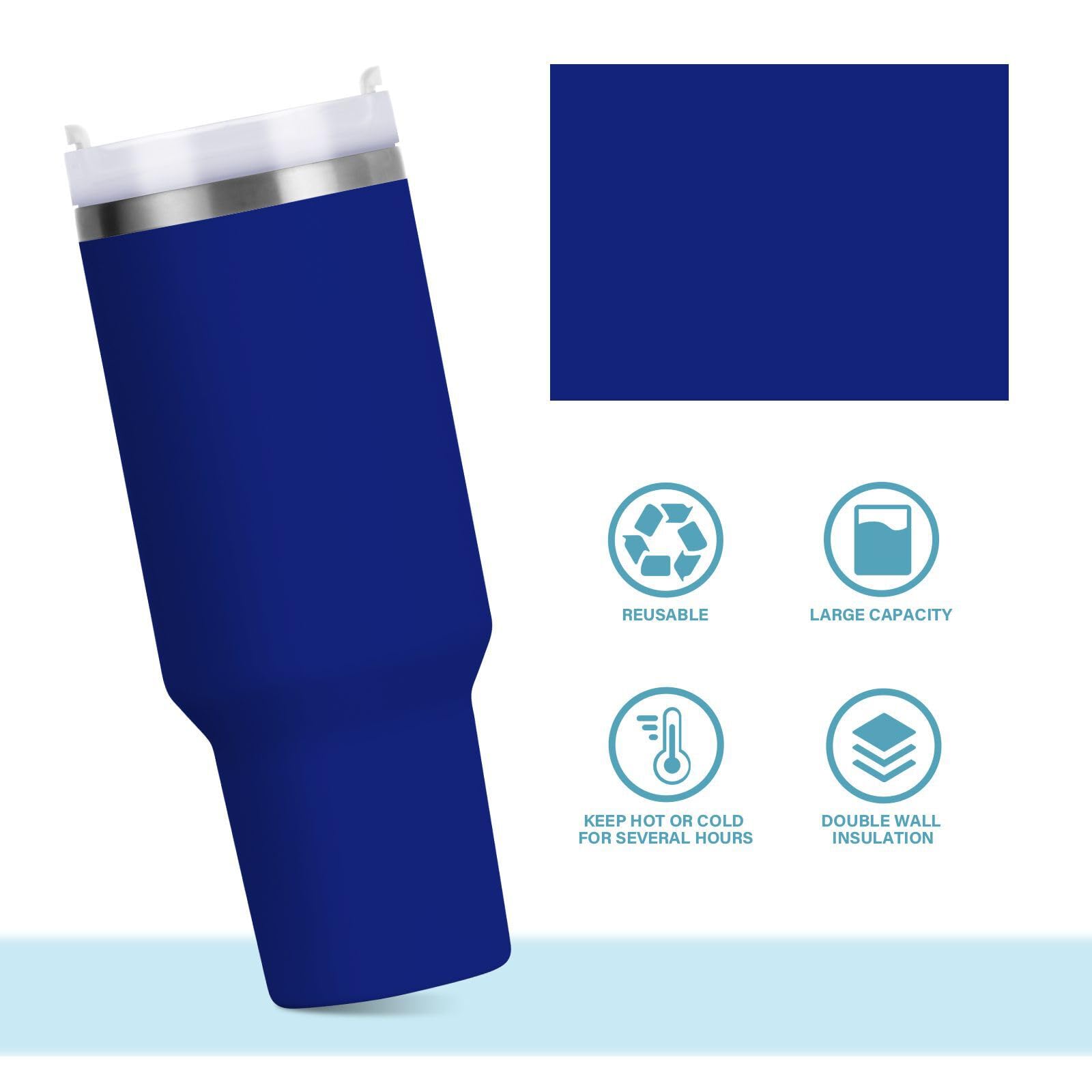 Emelivor Royal Blue 40 oz Tumbler with Lid and Straw Insulated Tumblers with Handle Leak Proof Coffee Tumbler Mug Large Water Bottles for Men Women Sports Gym