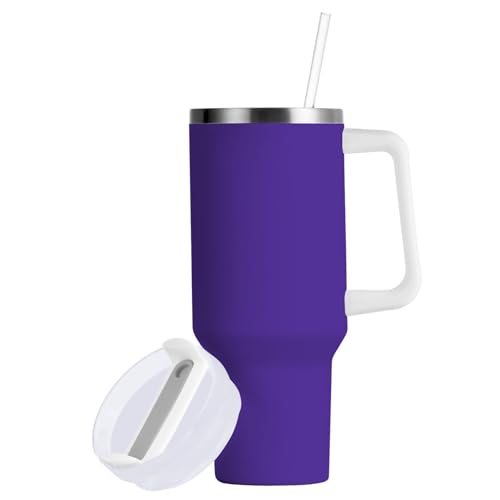 Emelivor Dark Purple 40 oz Tumbler with Lid and Straw Insulated Tumblers with Handle Leak Proof Travel Coffee Mug Water Cup Bottles for Hot and Iced Cold Drinks