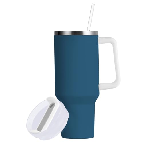 Emelivor Caribbean Blue 40 oz Tumbler with Lid and Straw Insulated Tumblers with Handle Thermal Stainless Travel Coffee Mug Cup Water Bottle for Hot and Iced Cold Drinks