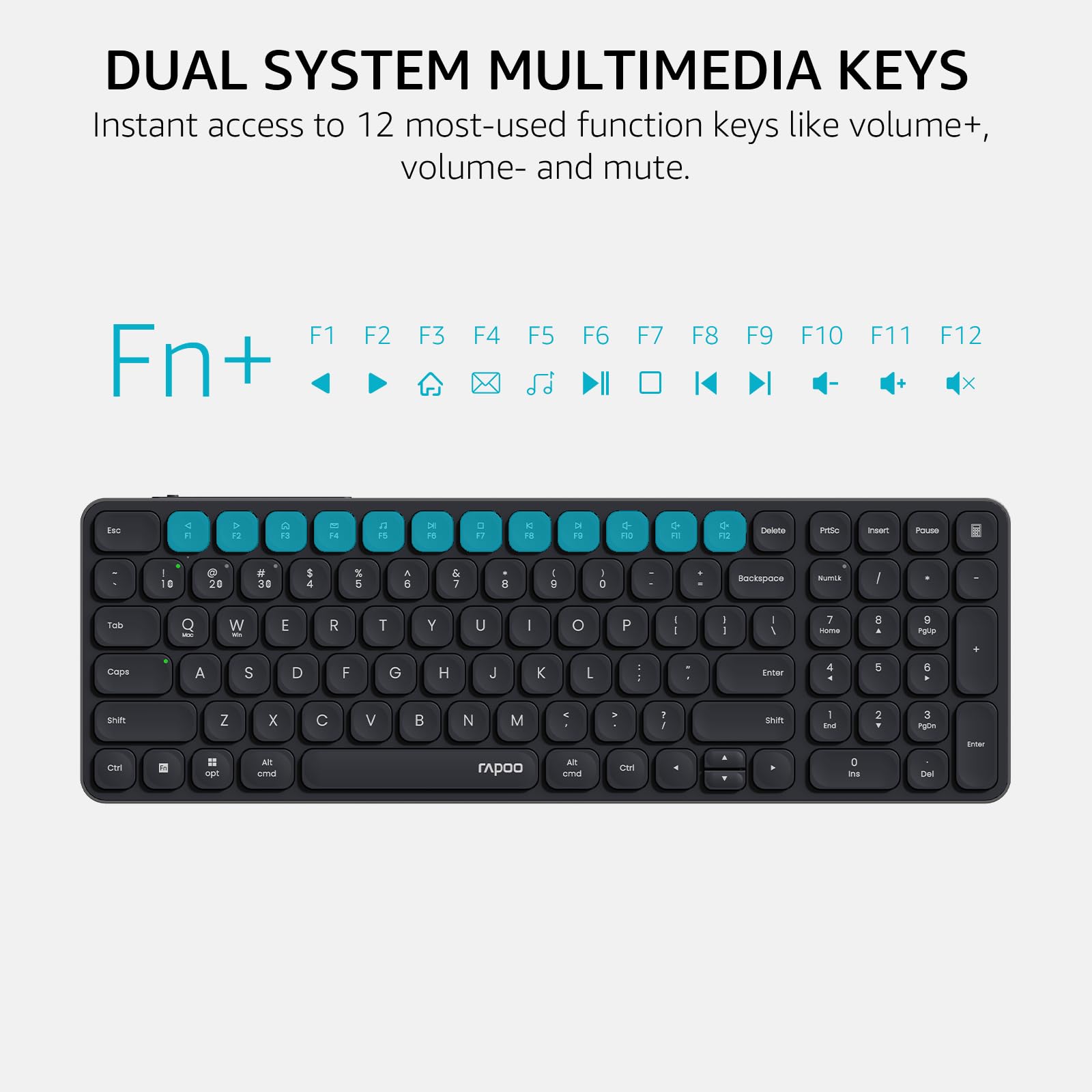 Rapoo E9350L Rechargeable Wireless Keyboard, Support 4 Devices, Ultra-Slim with Indicator Light, Quiet, 90-Day Battery Life, Full Size Keyboard with Numeric Keypad for Windows/Mac/Linux/Chrome, Black