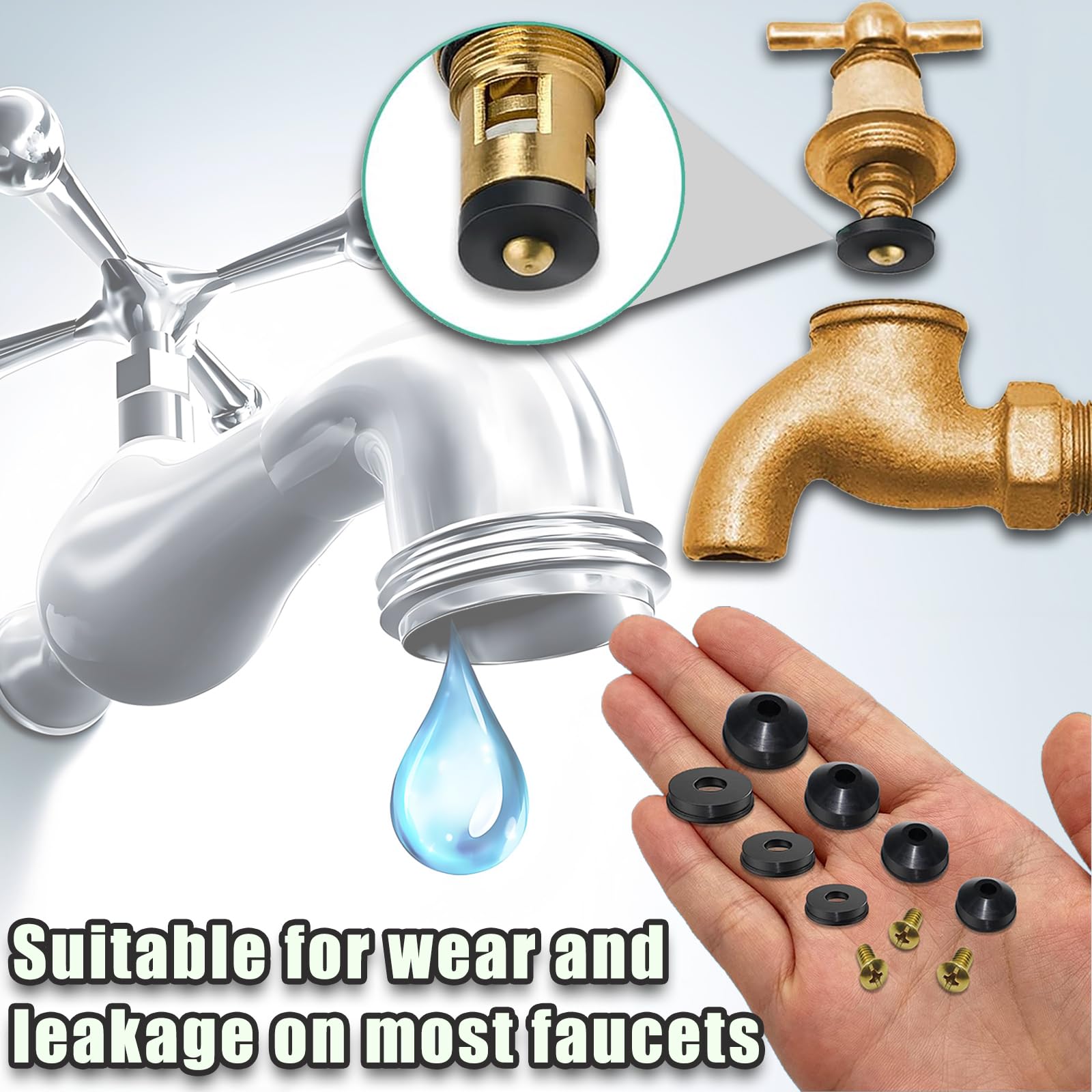 116 PCS Faucet Washer Assortment Kit Outdoor Faucet Repair Kit with Brass Screws Flat and Beveled Washers for Use with Assorted Quick-Opening Style Faucets Stem Worn Out Washer Replacements (116 PCS)