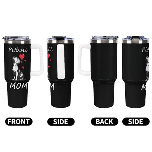 Pitbull Mom 40 Oz Tumbler Insulated Stainless Steel Water Bottle Travel Mug Car Cup with Handle and Straw