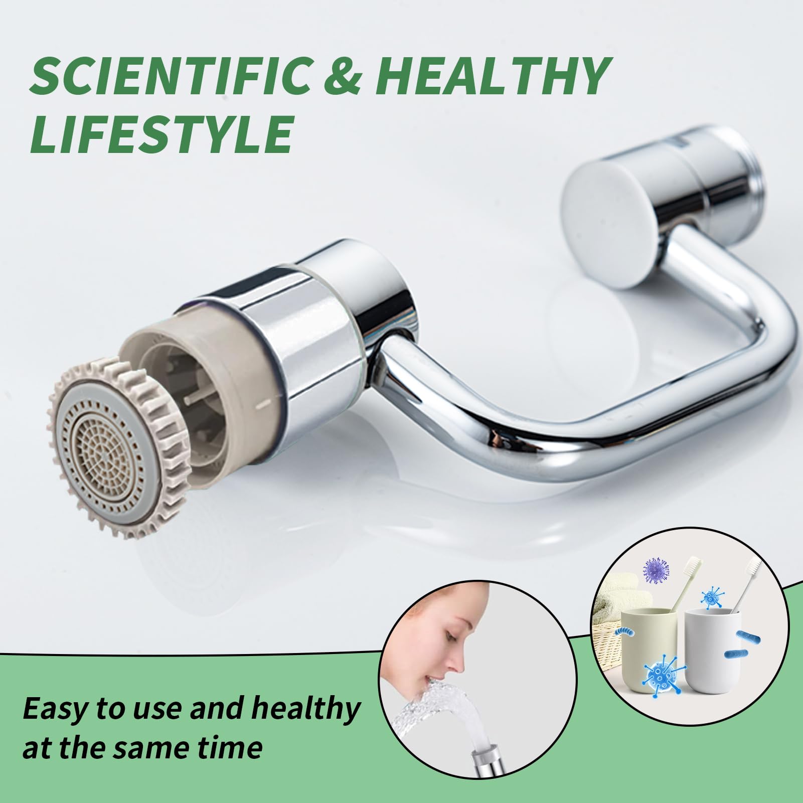 SELLO 1080° Rotating Faucet Extender for Bathroom Sink, Sink Water Faucet Aerator with Brass Extension, Kitchen Faucet Extender with 2 Mode Splash,Adjustable Swivel Arm