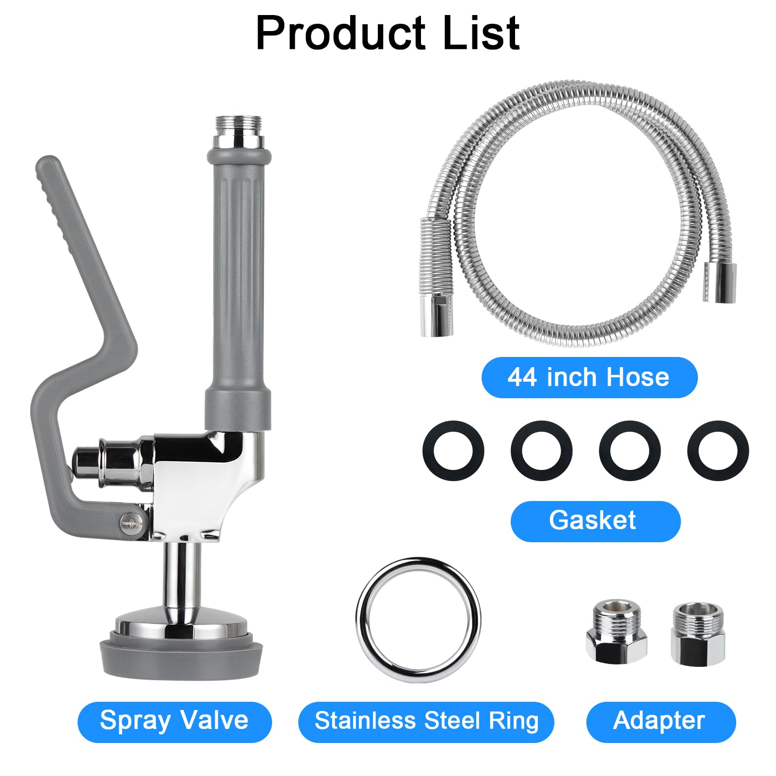 Pre Rinse Spray Valve with 38'' Stainless Hose, Flexible Commercial Sink Hose High Pressure Restaurant Dish Sprayer with Ergonomic Handle Assembly Kit for Commercial Wall Mount Kitchen Faucet