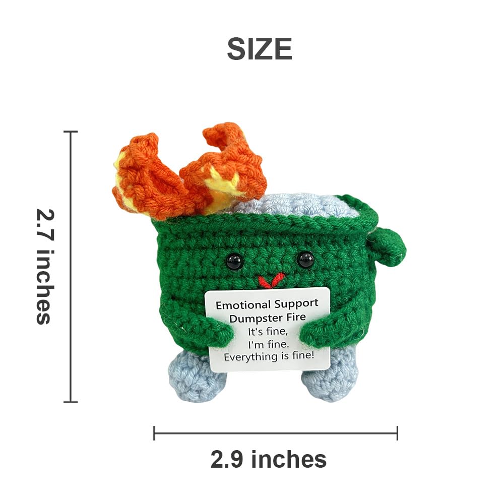Emotional Support Crochet Dumpster Fire with Positive Card Cute Room Decor Knitted Toys Funny Crochet Support Buddies Gifts for Friends (Green)