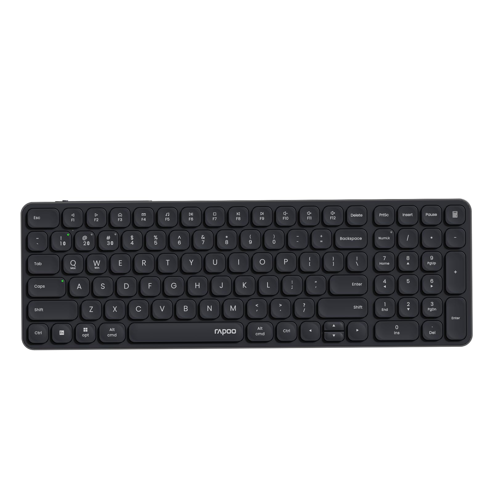 Rapoo E9350L Rechargeable Wireless Keyboard, Support 4 Devices, Ultra-Slim with Indicator Light, Quiet, 90-Day Battery Life, Full Size Keyboard with Numeric Keypad for Windows/Mac/Linux/Chrome, Black