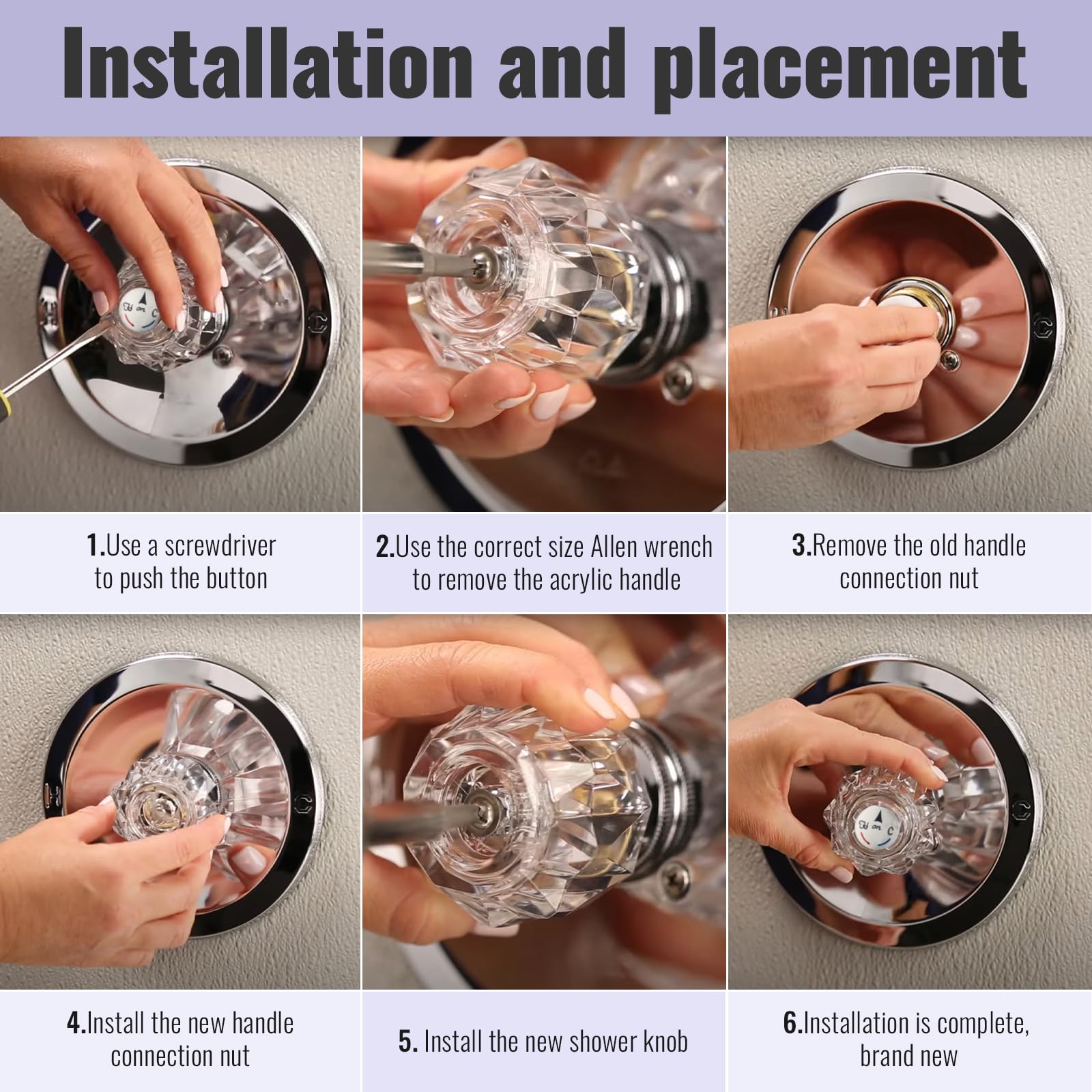 Shower Knob Replacement Compatible with Delta RP2391 Single Clear Knob Handle Kit, Shower Bathtub Tub Faucet Handle Replacement with Button and Set Screw (1)