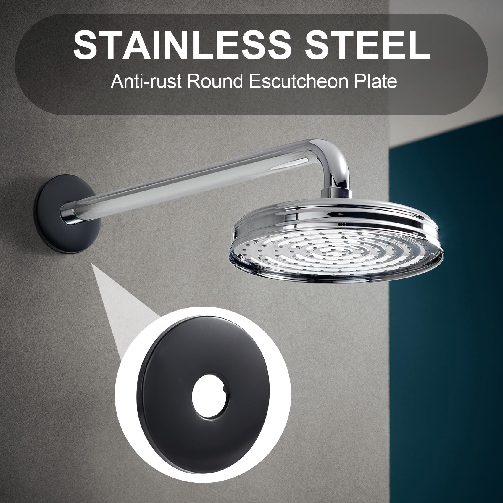 Isslly 4 Pack Large Shower Arm Flange, 3.15 inch Round Replacement Escutcheon Plate, Stainless Steel Shower Pipe Cover Plate for Shower Head Arms (Inner Dia: 0.92 in) - Black