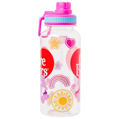 Silver Buffalo Care Bears Plastic Bottle with Sticker Set and Twist Spout Featuring Good Luck Bear, Grumpy Bear, Share Bear, and Cheer Bear, 32 Ounces