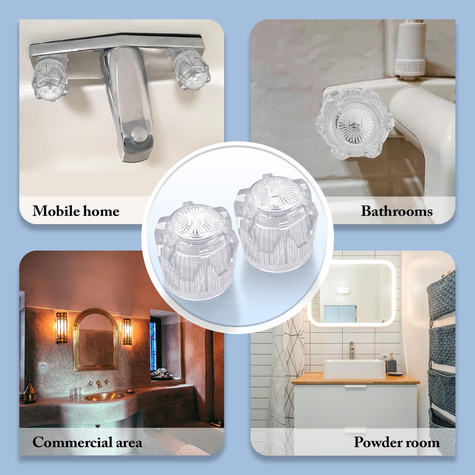 LIBERAQUAR Shower Knob Replacement, Compatible with Phoenix Mobile Home Sink Tub Shower, Acrylic Bathtub Knobs Parts, Clear Faucet Handles with 17pt Spline Point Broach Center Hole(1 Pair)
