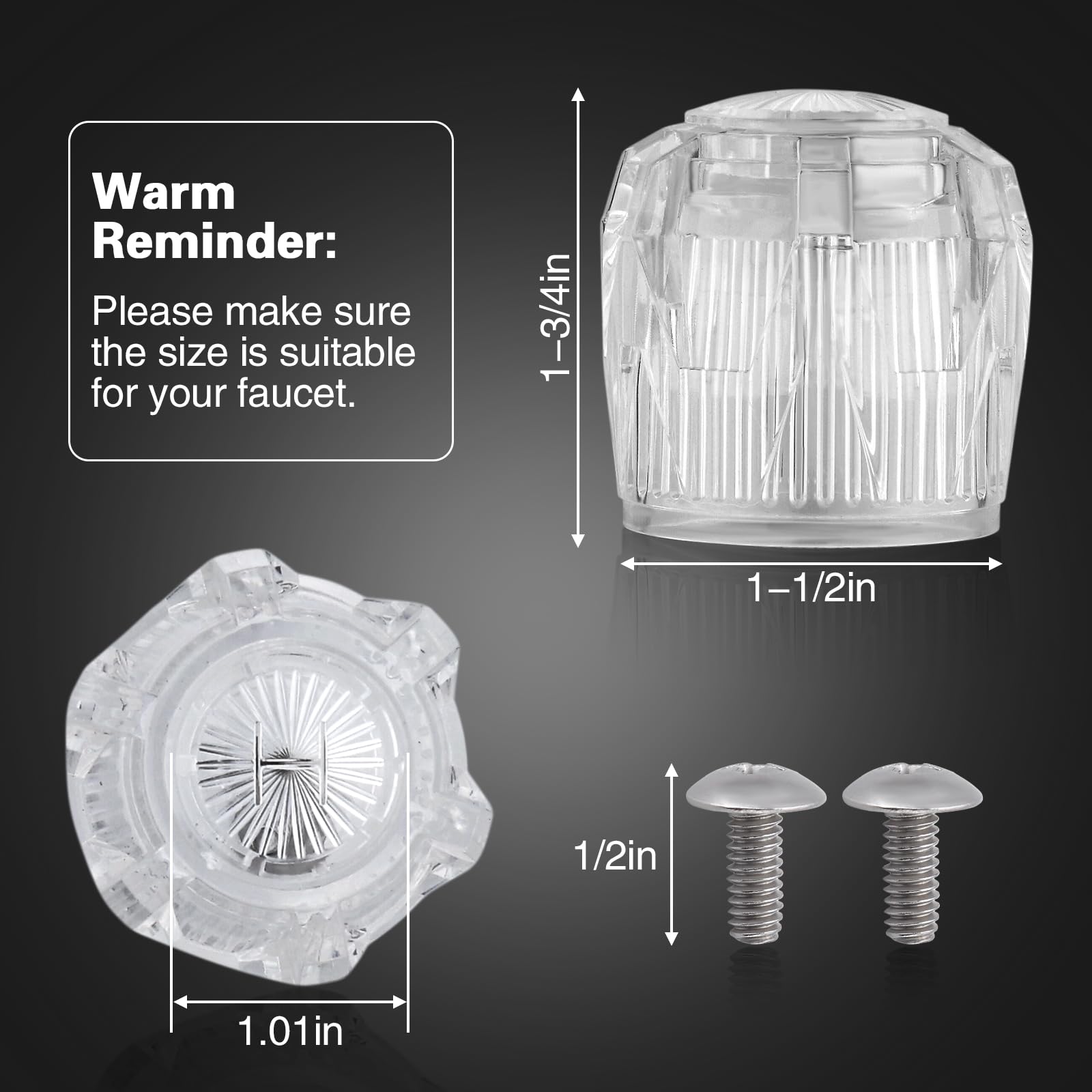 LavishStream Shower Knob Replacement for Phoenix Mobile Home Tub Knobs Replacements Hot and Cold Shower Knobs 2 Piece with 17pt Spline Point Broach Center Hole, Clear Acrylic