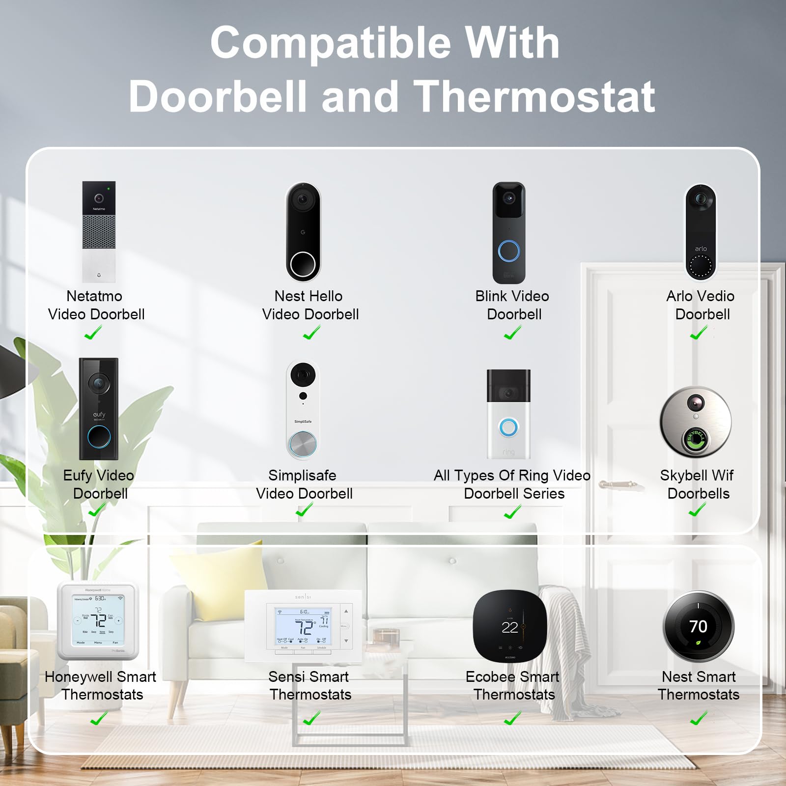 C Wire Adapter Smart Thermostat, 24V Power Supply for Ring Doorbell, Nest, Ecobee, Sensi and Honeywell 26FT Cable