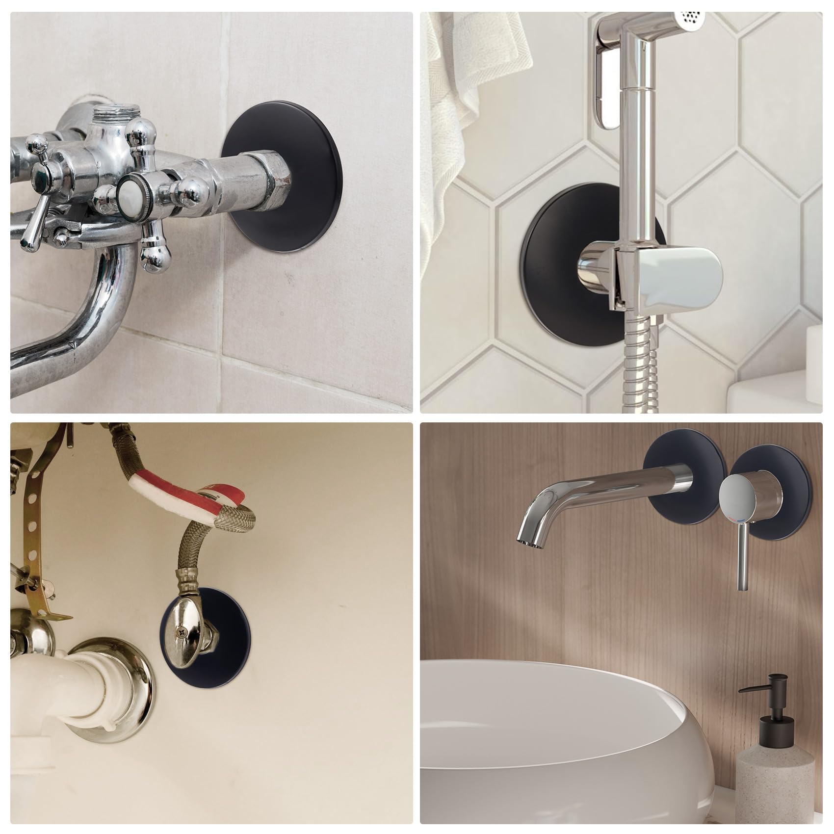 Isslly 4 Pack Large Shower Arm Flange, 3.15 inch Round Replacement Escutcheon Plate, Stainless Steel Shower Pipe Cover Plate for Shower Head Arms (Inner Dia: 0.92 in) - Black