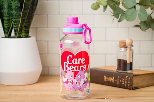 Silver Buffalo Care Bears Plastic Bottle with Sticker Set and Twist Spout Featuring Good Luck Bear, Grumpy Bear, Share Bear, and Cheer Bear, 32 Ounces