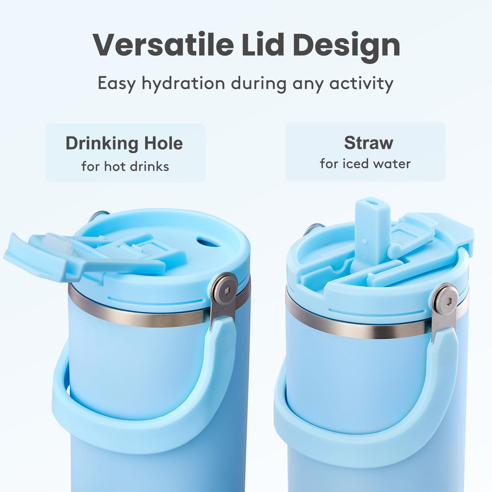 COKTIK 40 oz Tumbler with Handle and Straw, Double Insulated Tumblers with Flip Straw and Top Handle, Leakproof Tumbler, Stanley Cup, Insulated Water Bottle (Light Blue)