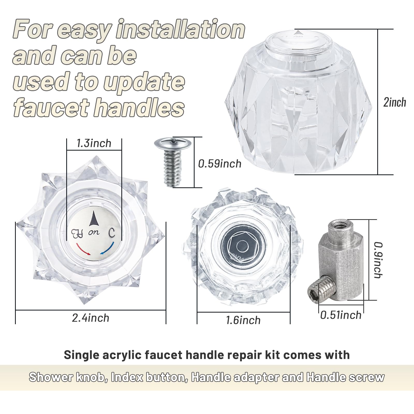 Shower Handle Replacement Assembly for RP41661,Shower Knob Replacement Compatible with Delta and Peerless Single Handle Tub Faucets,Universal Shower Handle Replacement,Clear Acrylic