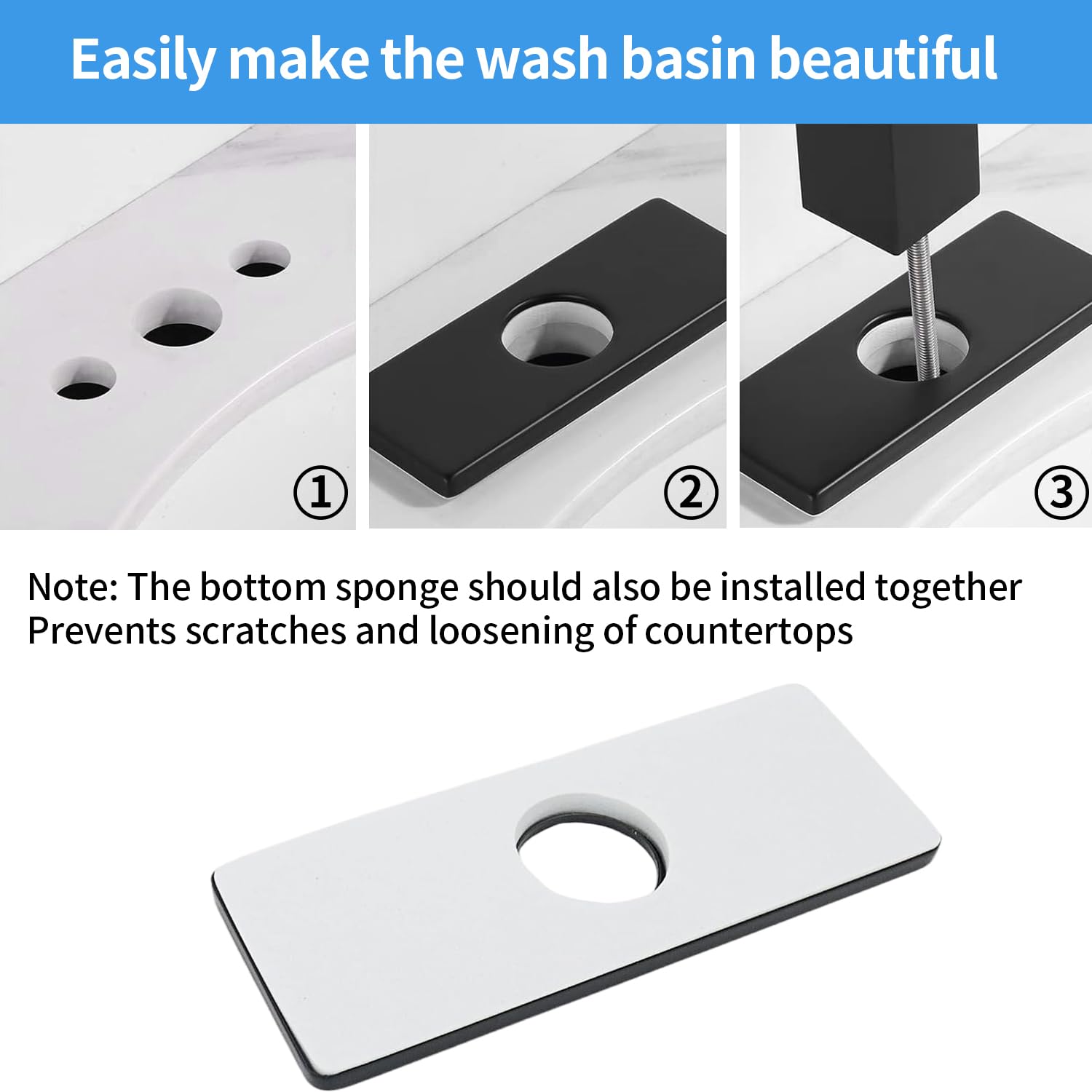 2pcs 6" Hole Cover Deck Plate for Bathroom Vanity Sink, 3-to-1 Bathroom Faucet Escutcheon Plate, Rectangle, Stainless Steel (Matte Black)