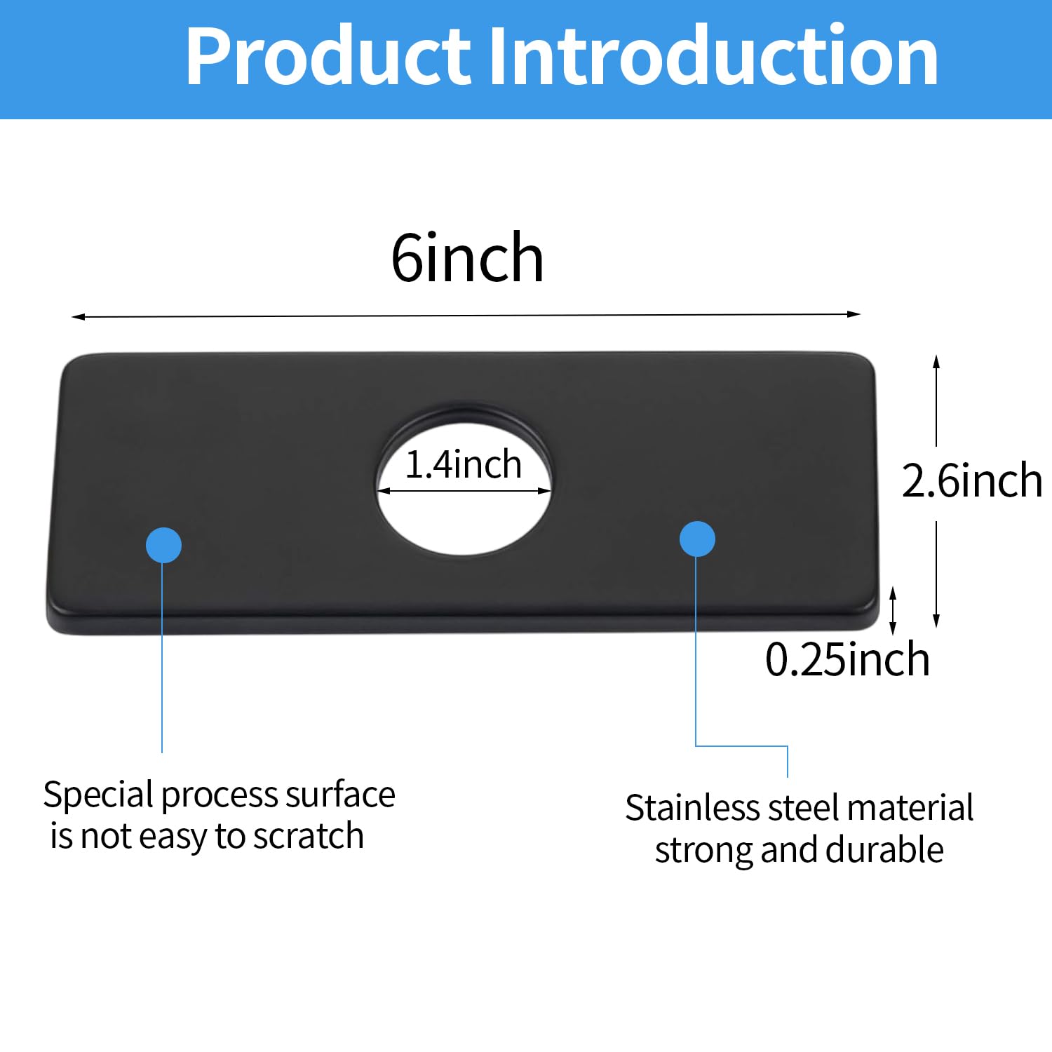 2pcs 6" Hole Cover Deck Plate for Bathroom Vanity Sink, 3-to-1 Bathroom Faucet Escutcheon Plate, Rectangle, Stainless Steel (Matte Black)