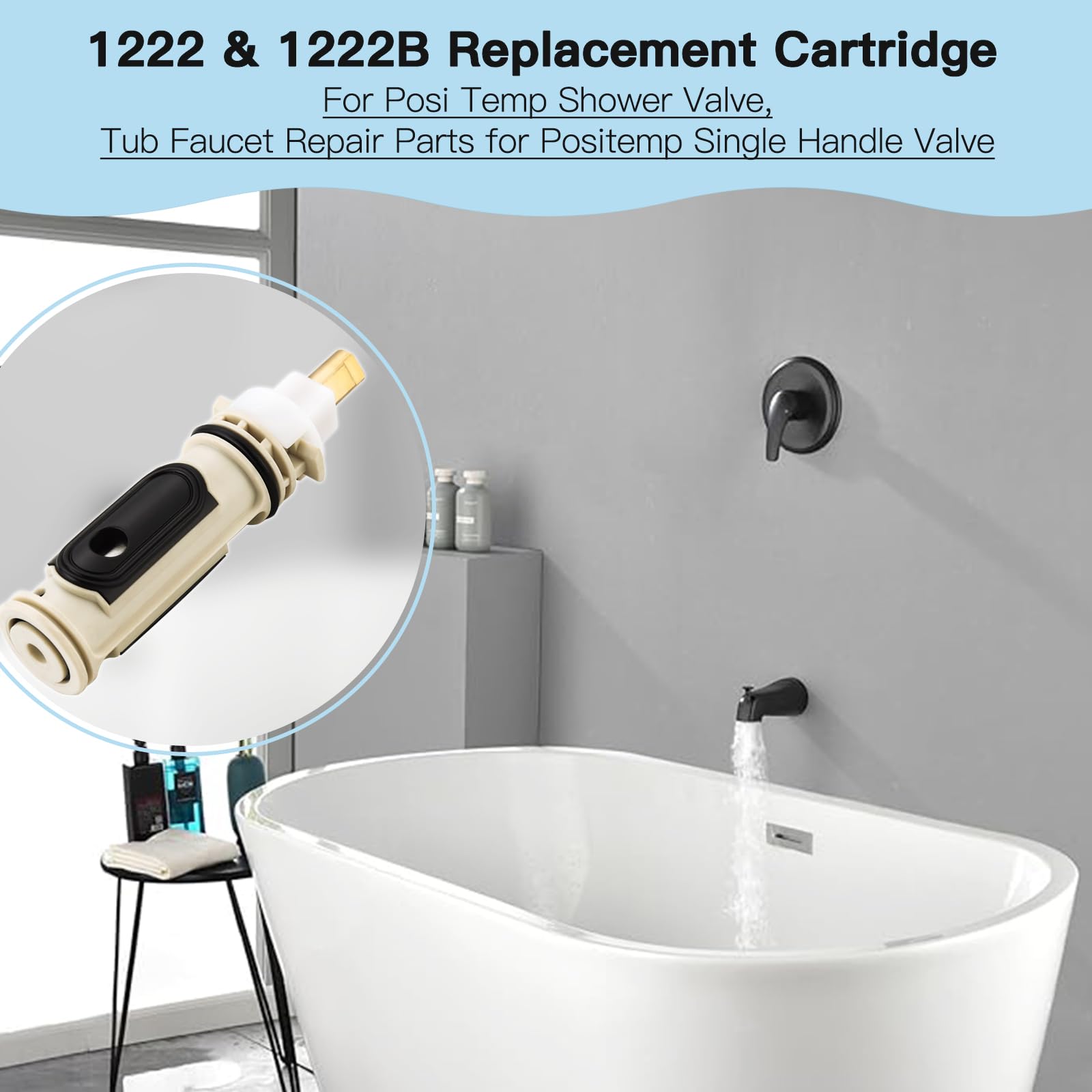 Faucet Cartridge Replacement Compatible with Moen 1222, Replacement Cartridge with Removal Tool 104421 for Moen One Handle Posi-temp Faucet Tub Shower Cartridge Replacement