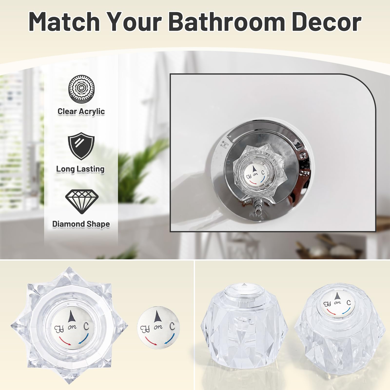 Shower Handle Replacement Assembly for RP41661,Shower Knob Replacement Compatible with Delta and Peerless Single Handle Tub Faucets,Universal Shower Handle Replacement,Clear Acrylic