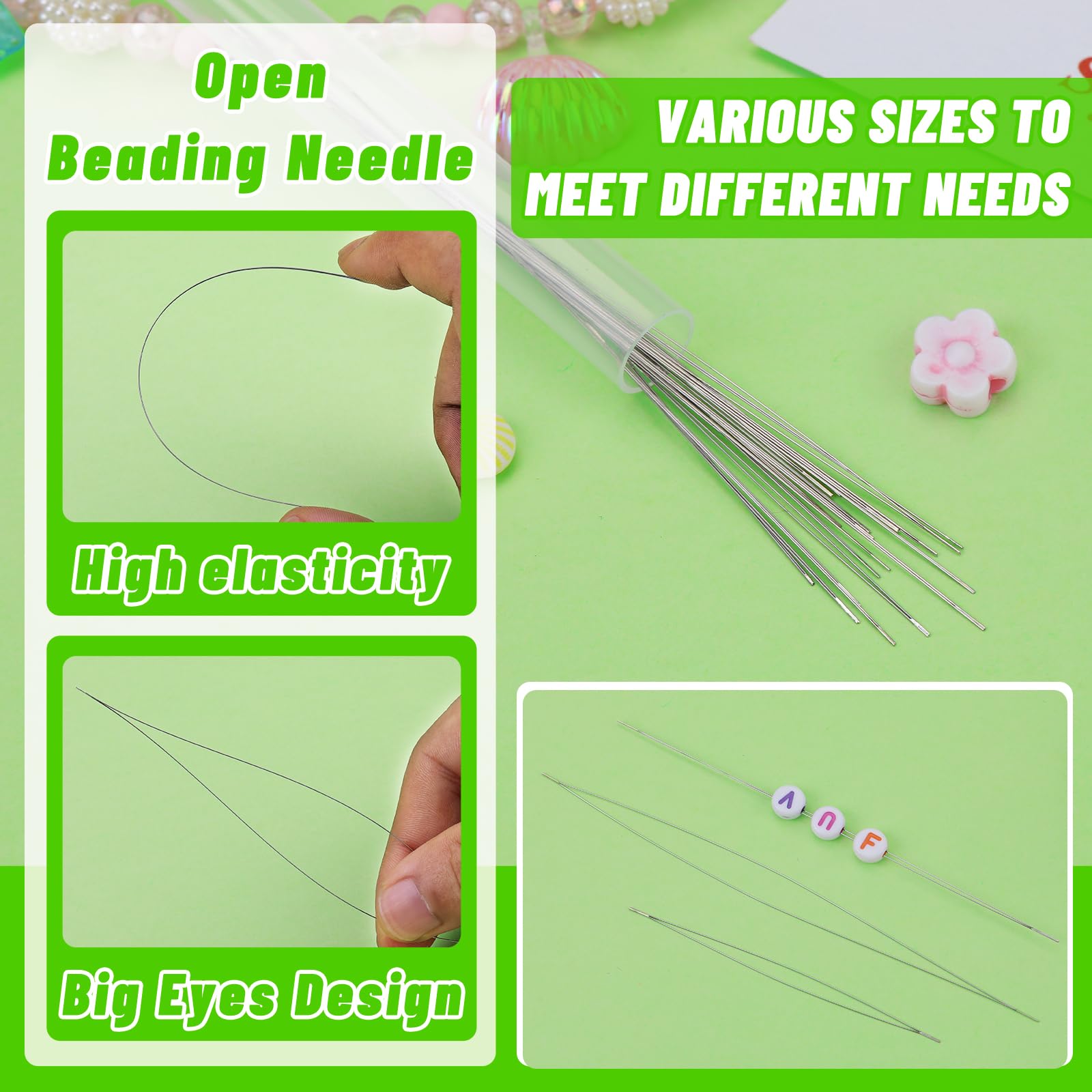 86 Pcs Beading Needles Set,6 Sizes Big Eye Seed Bead Needles,Long Straight Beading Needle,Twist Beading Needles,Flexible Needle for Beads for Jewelry Making