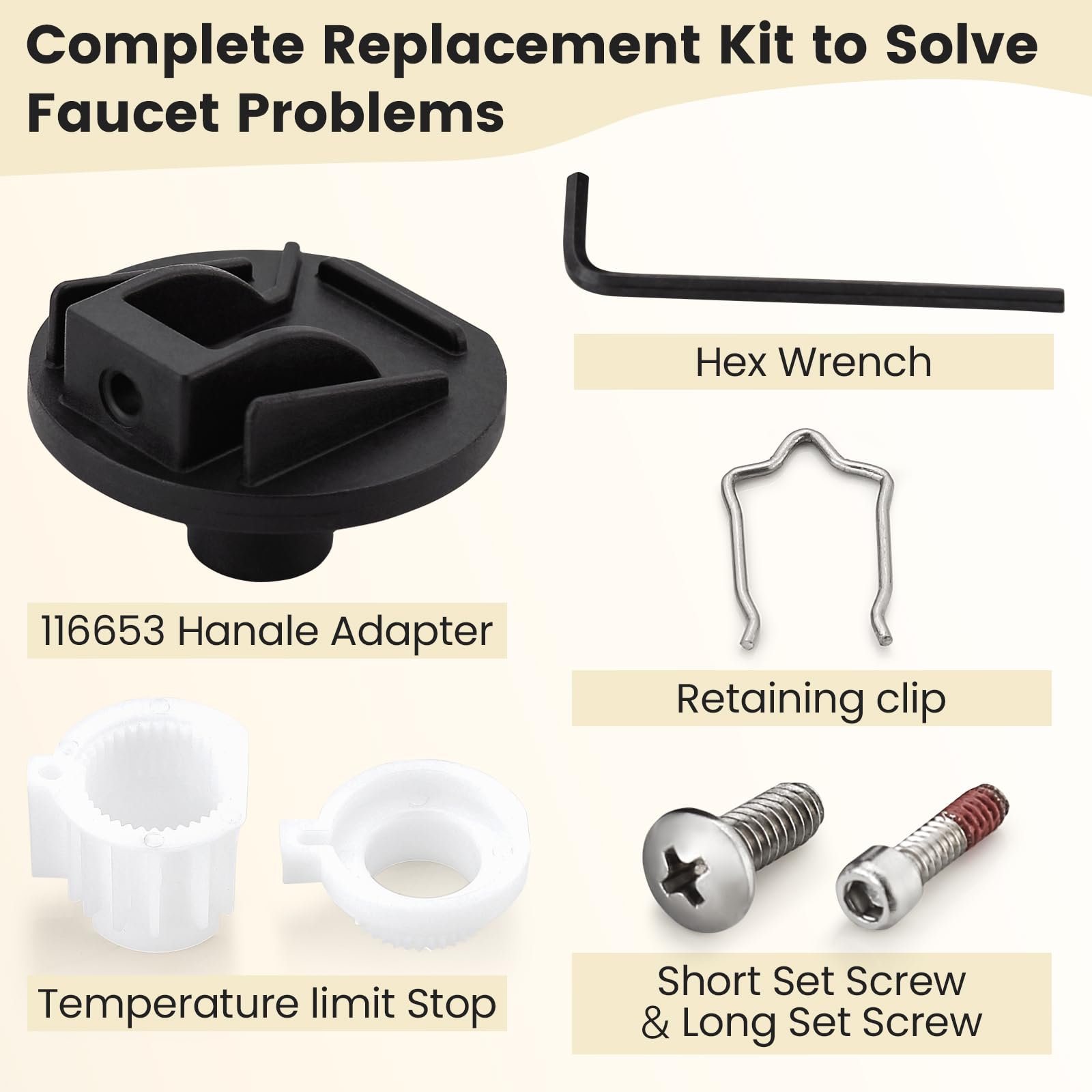 116653 Shower Faucet Handle Adapter Kit, Compatible with Moen Posi-Temp Shower Handle Replacement Part Adapter Kit