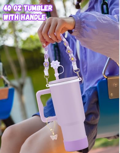 Sanilinwild 40 oz Tumbler with Handle Straw and Accessories, Drop & Abrasion Resistant, Vacuum Double-Layer Insulation, Ideal for Camping, Fitness, Outdoor Use