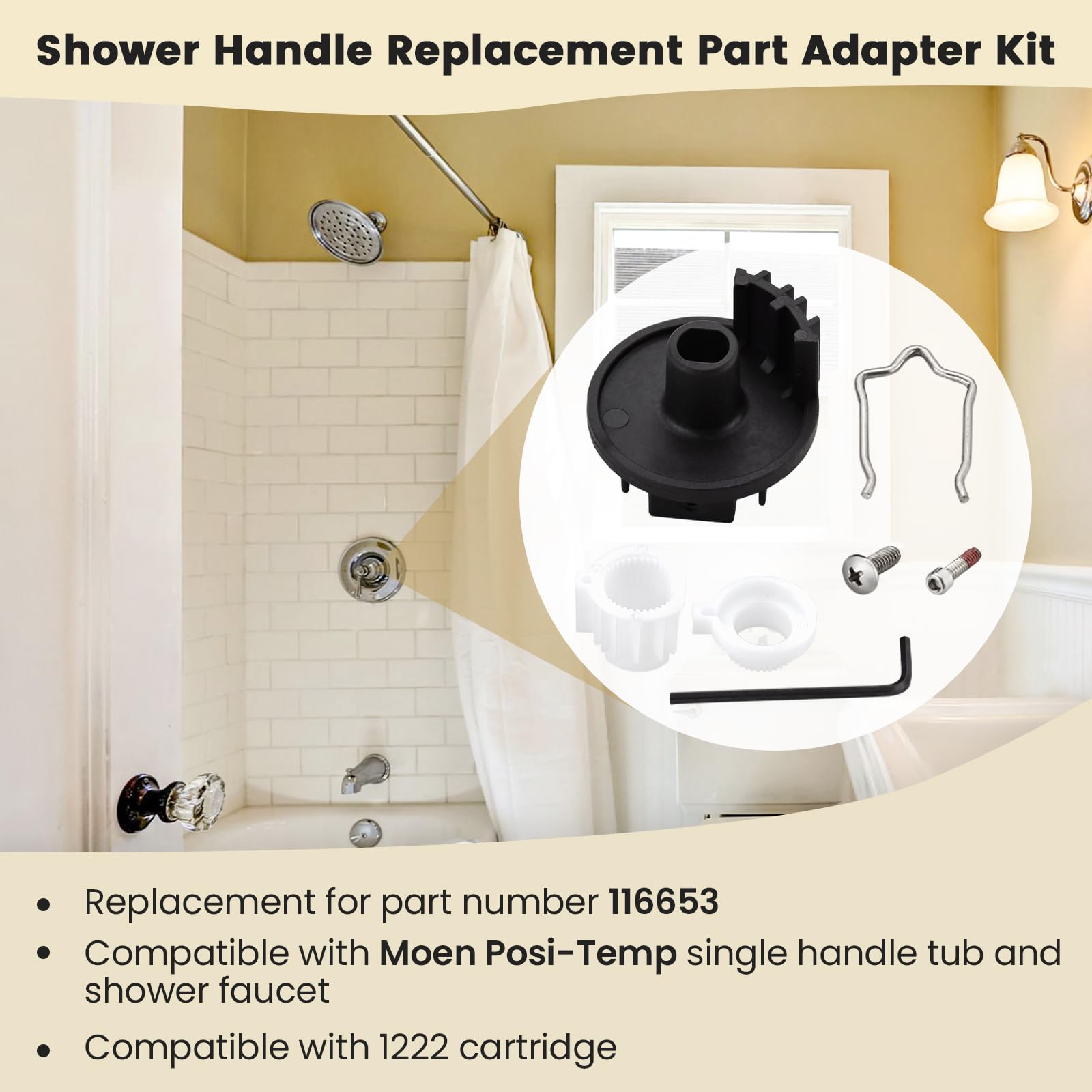 116653 Shower Faucet Handle Adapter Kit, Compatible with Moen Posi-Temp Shower Handle Replacement Part Adapter Kit