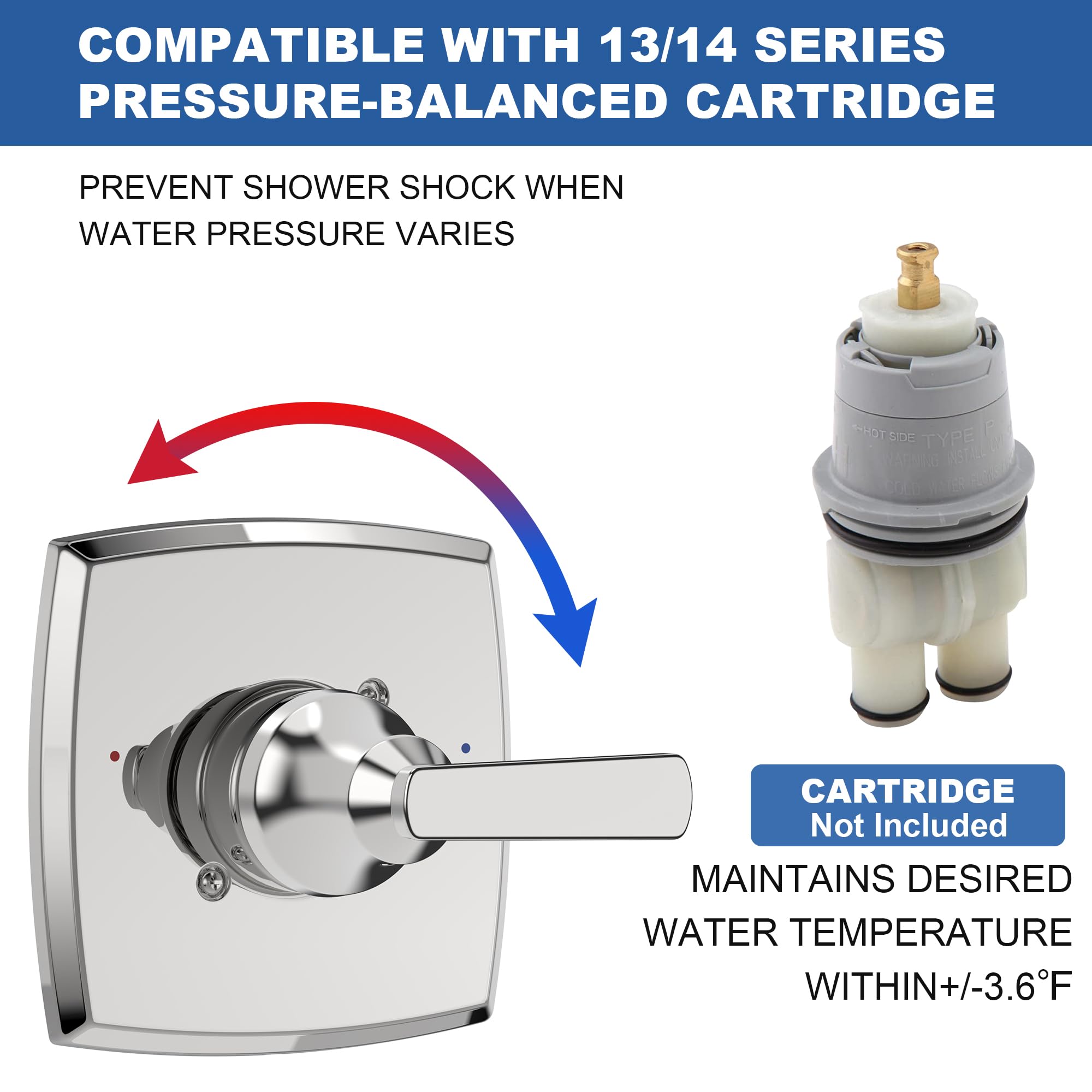 Replacement for Delta Faucet Ashlyn 14 Series Single-Function Shower Valve Trim Kit, Chrome Shower Trim Kit Shower Handle T14064(Without Cartridge)